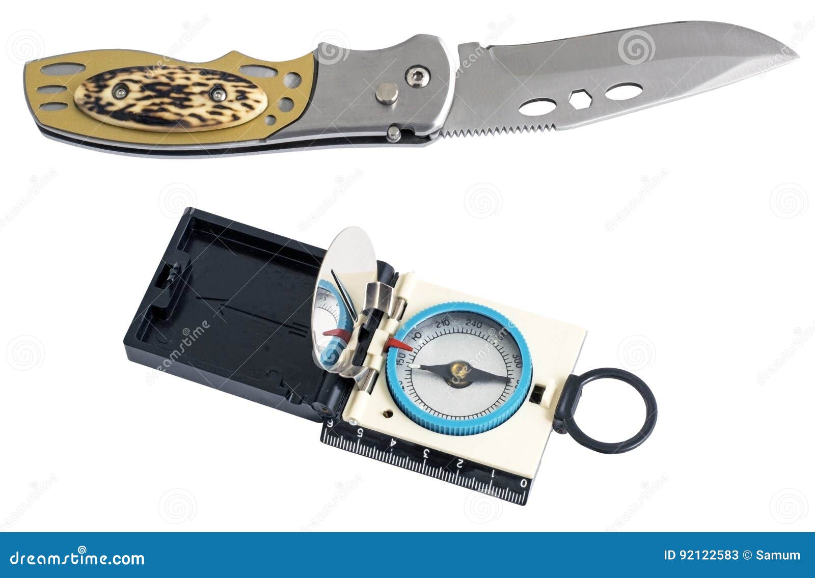 Knife with Rubberized Handle and Compass Stock Image - Image of black ...