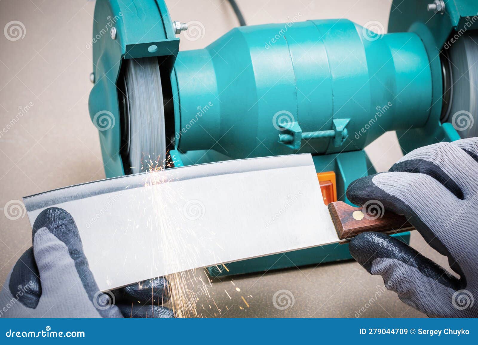 Man Sharpening the Big Knife Stock Image - Image of industry, sparks ...