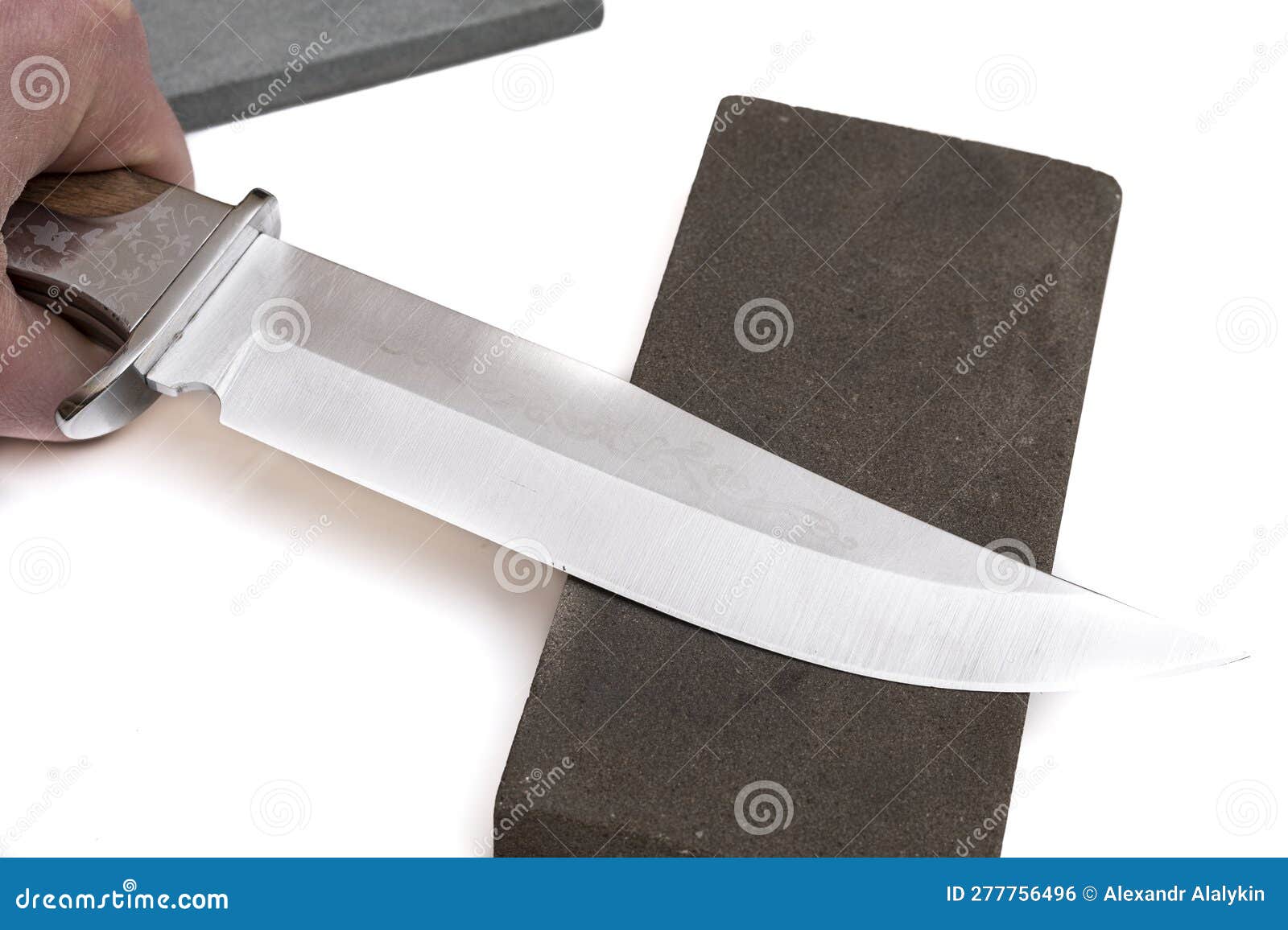 Knife Sharpening, Knife on Isolated White Background with Abrasive ...