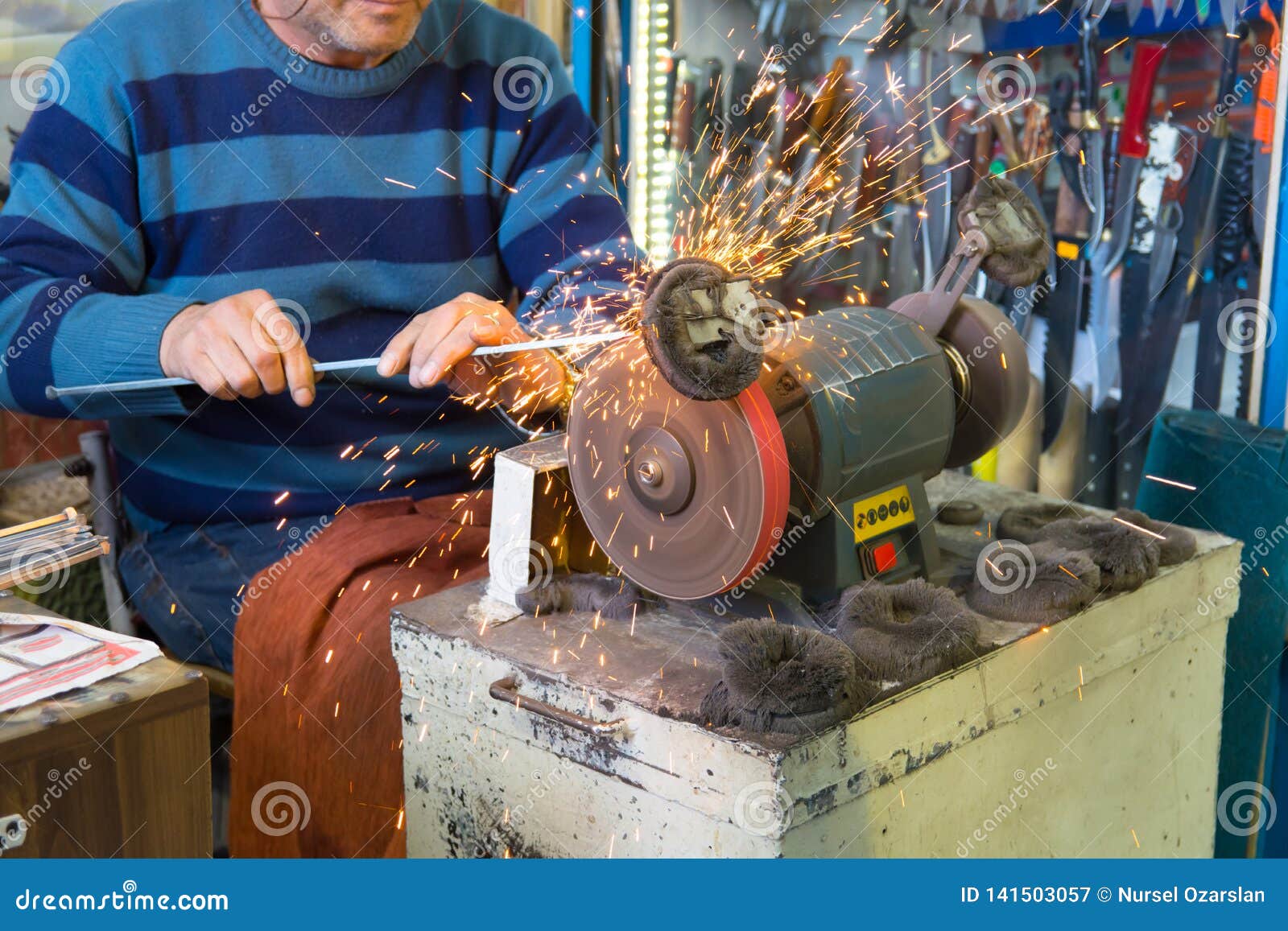 Knife sharpening machine stock image. Image of machine - 141503057