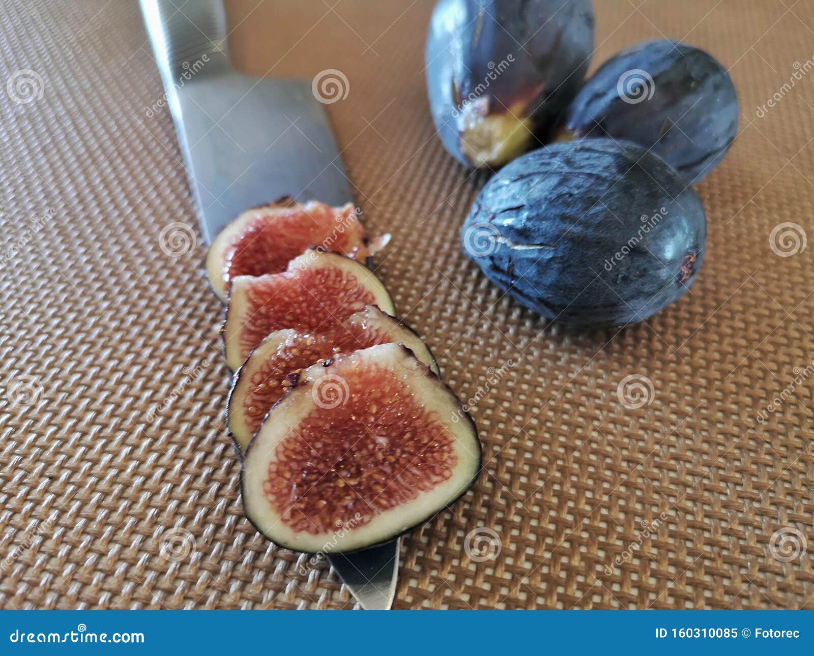 Knife with Slices of Fig and 3 Whole Figs Stock Image - Image of ...