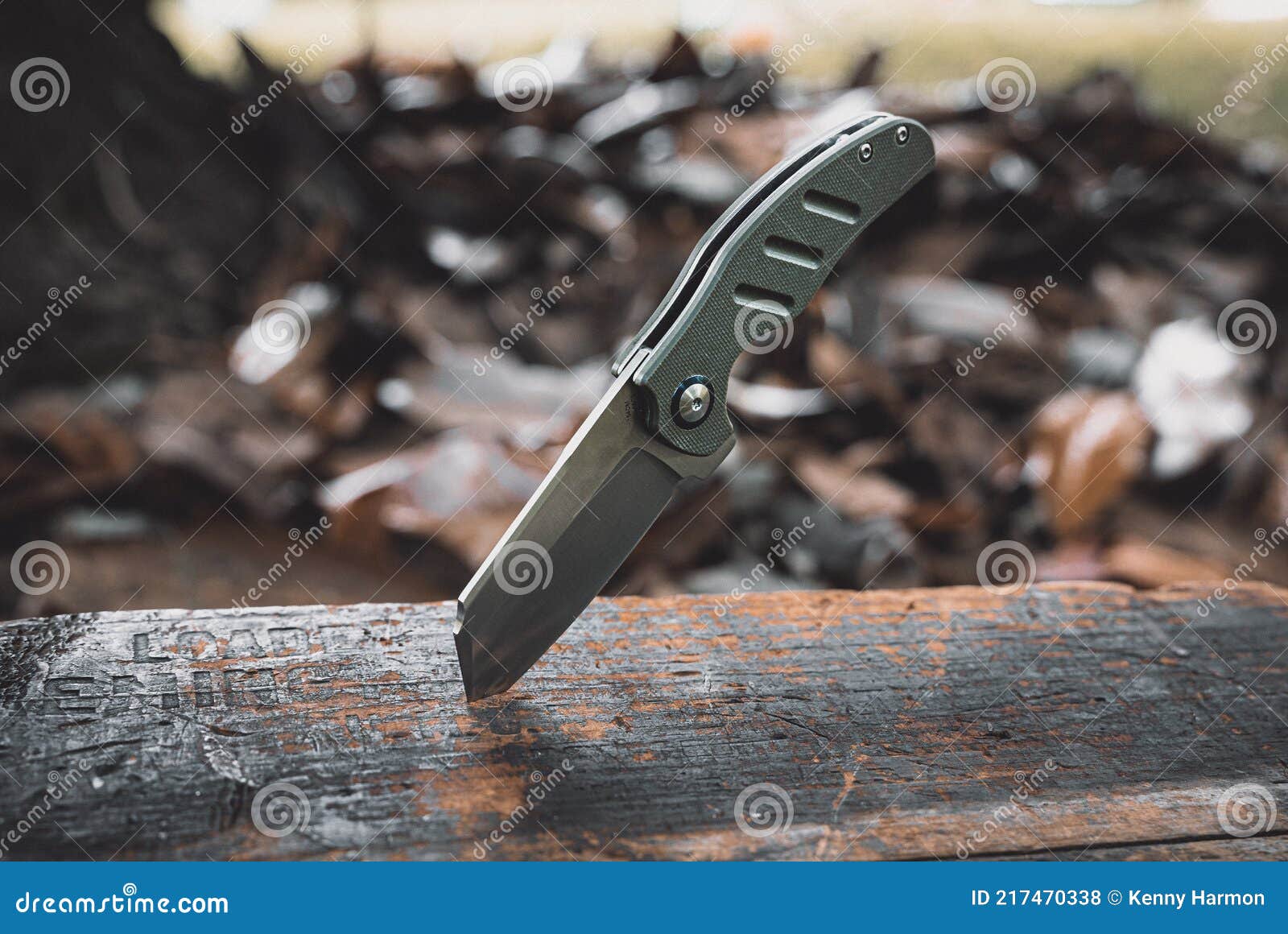 Knife Stabbed into a Weathered Box Stock Photo - Image of utility ...
