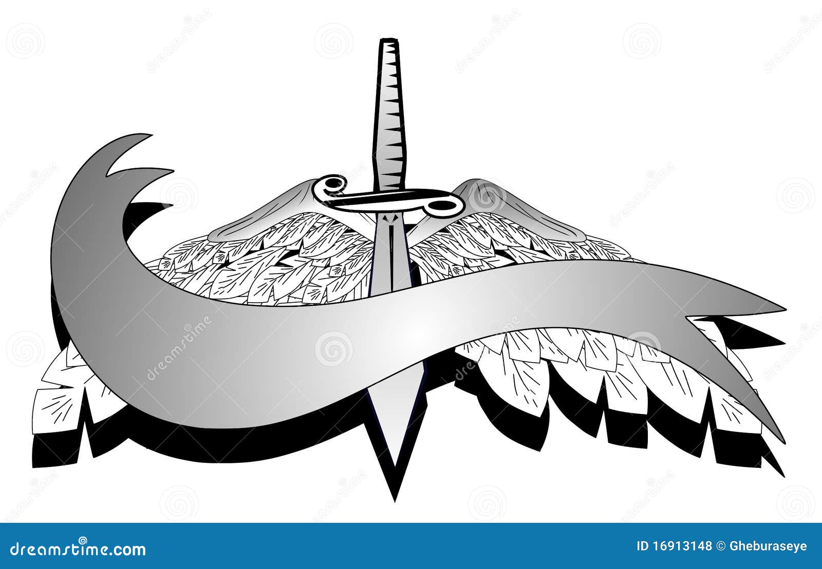Winged Dagger Black And White Illustration Of A Dagger With Wings On A ...