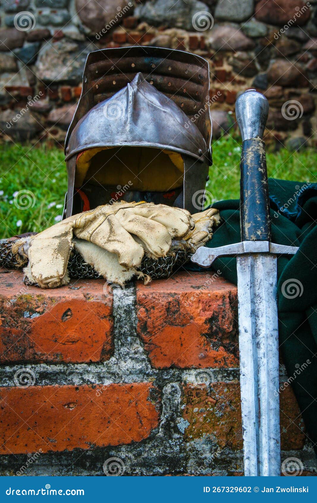 Knight Accessories on Low Wall Stock Photo - Image of protection ...
