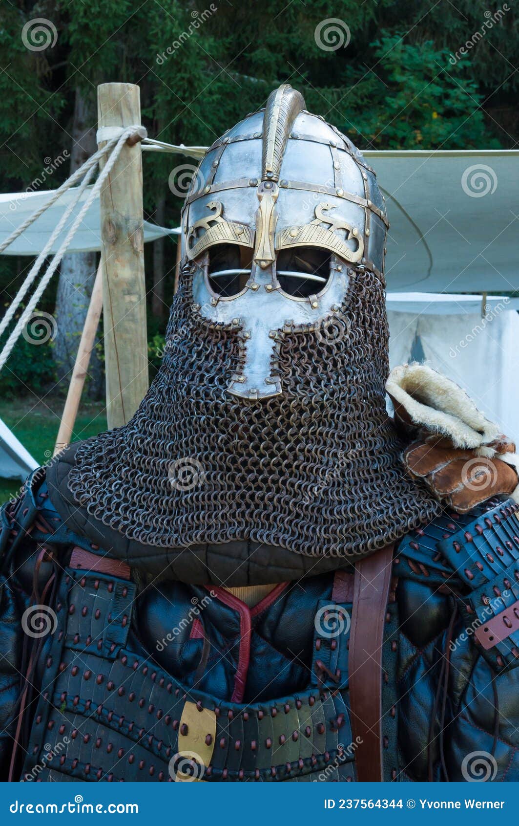 Knight Armor on Display with Shield and Weapons Stock Photo - Image of ...