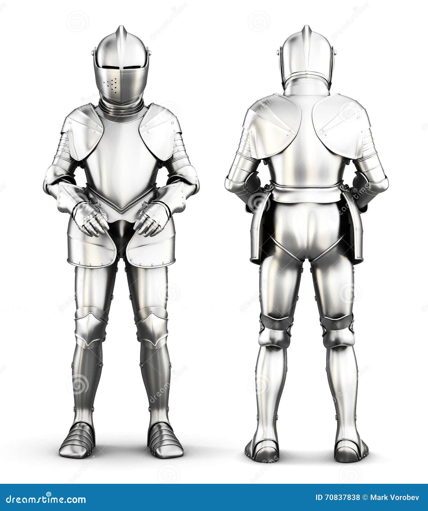 Knight Armor In Front And Behind Isolated On A White Background. Stock ...