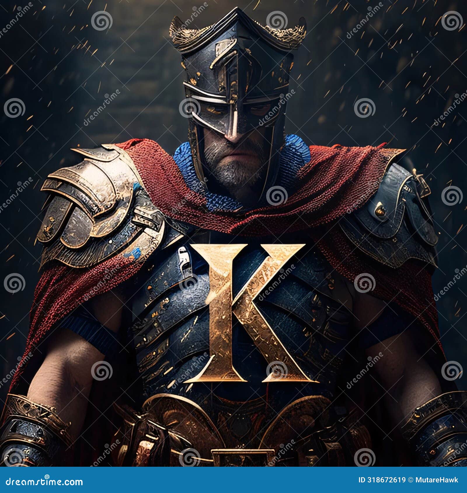 Knight in Armor with the Letters K in His Hands. 3D Rendering Stock ...
