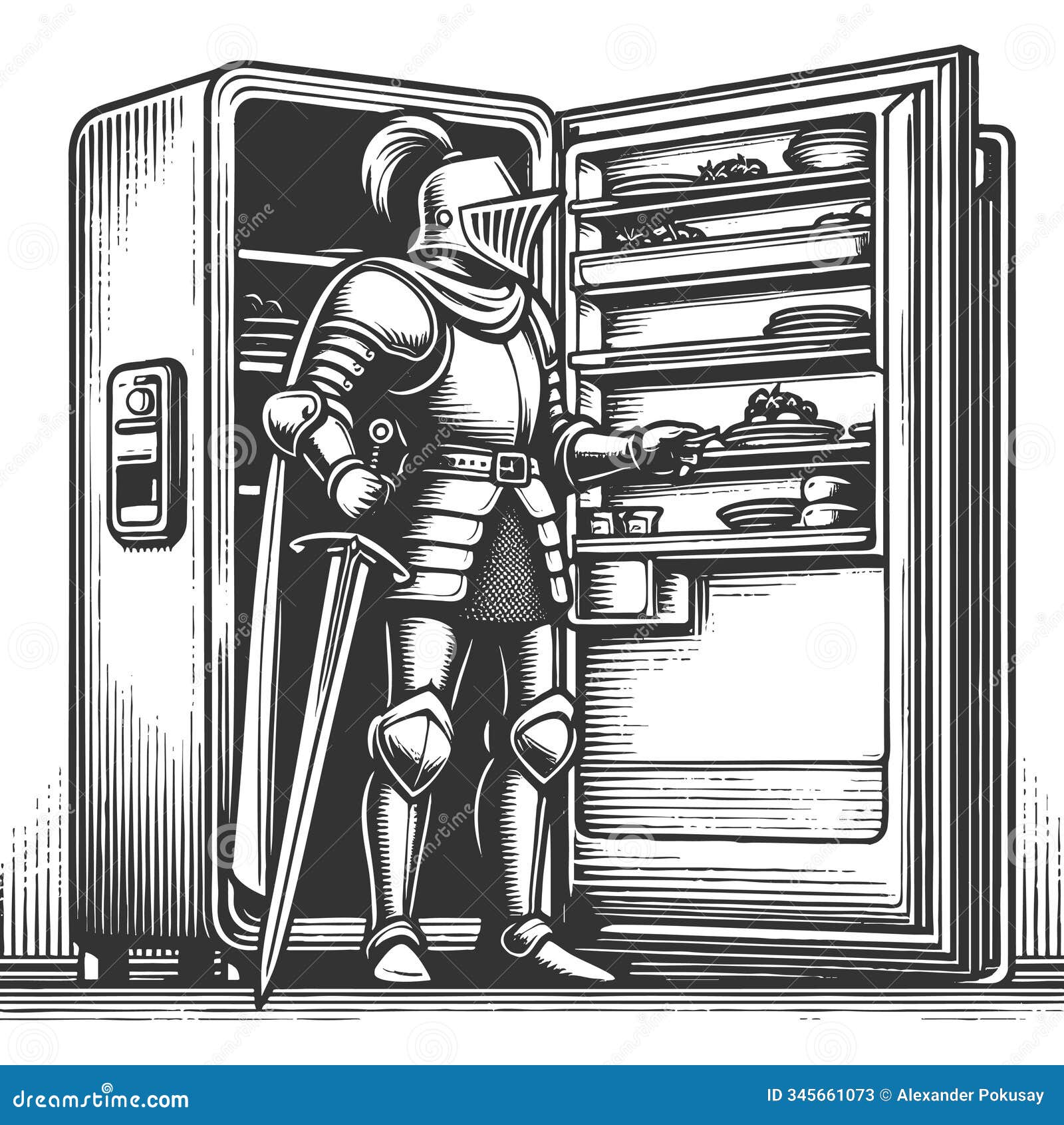 Knight in Armor Opening Refrigerator Vector Stock Illustration ...