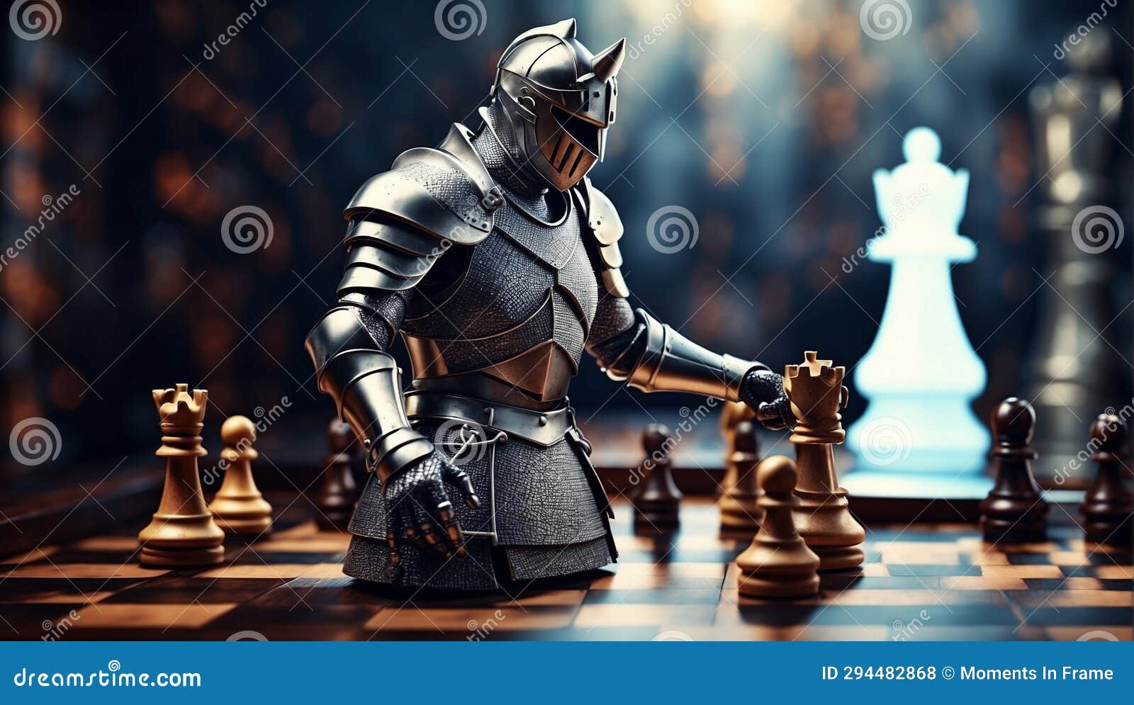 Knight in Armor Playing Chess on the Chessboard Stock Illustration ...