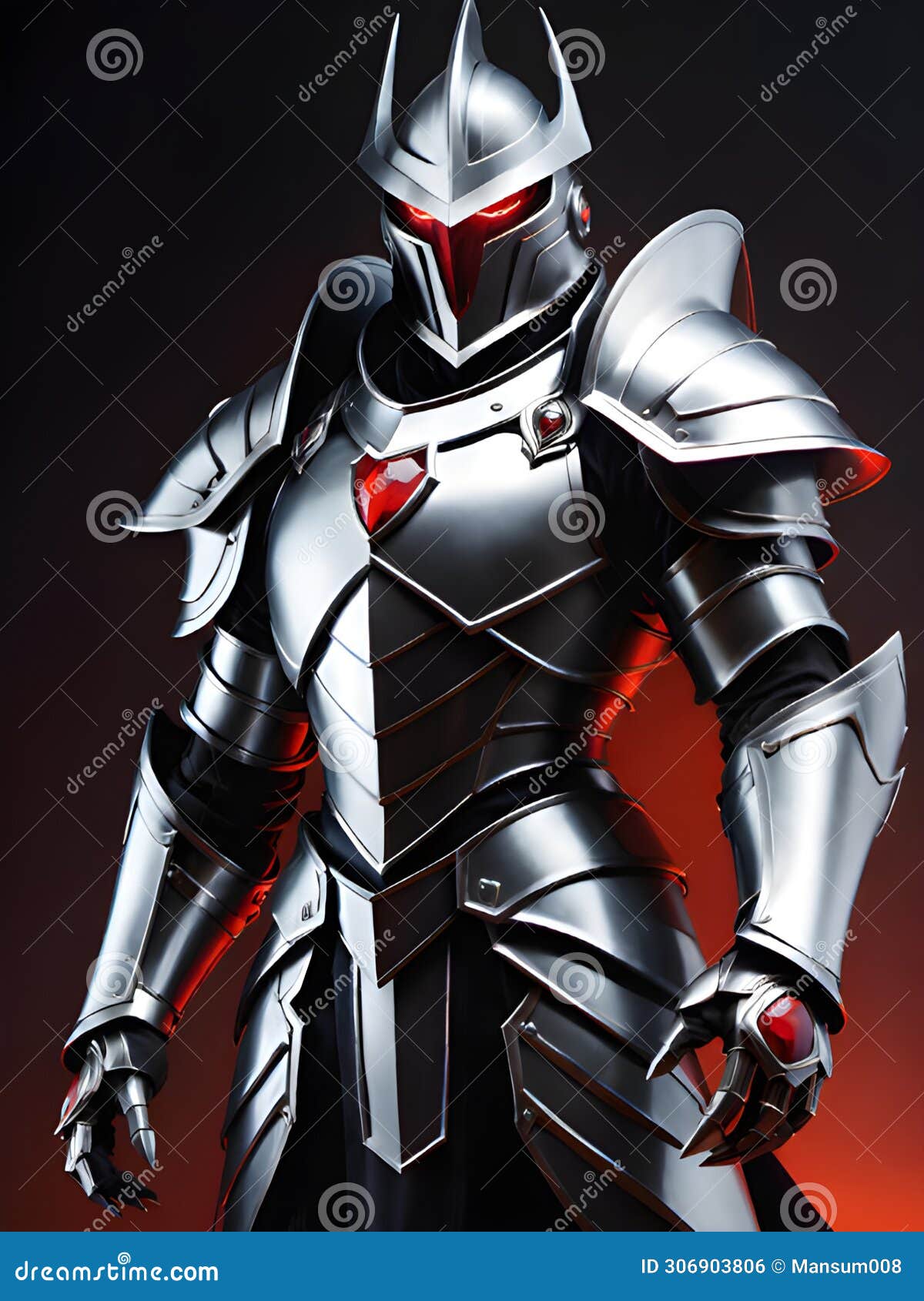 A Knight in Armor with a Red Light Shining on Him Stock Illustration ...