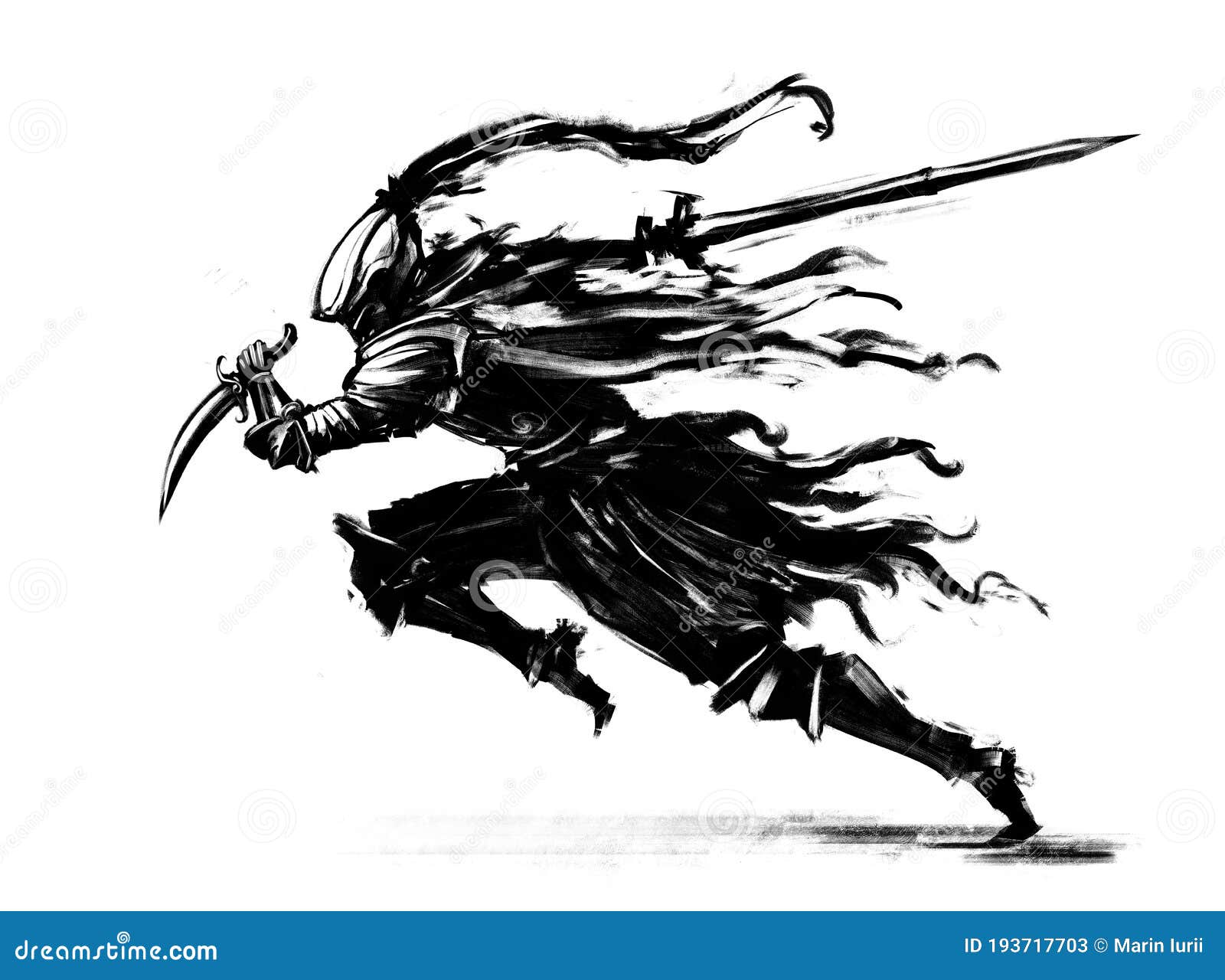 Knight in Armor with a Sword and Dagger, Rushing To Attack . Stock ...