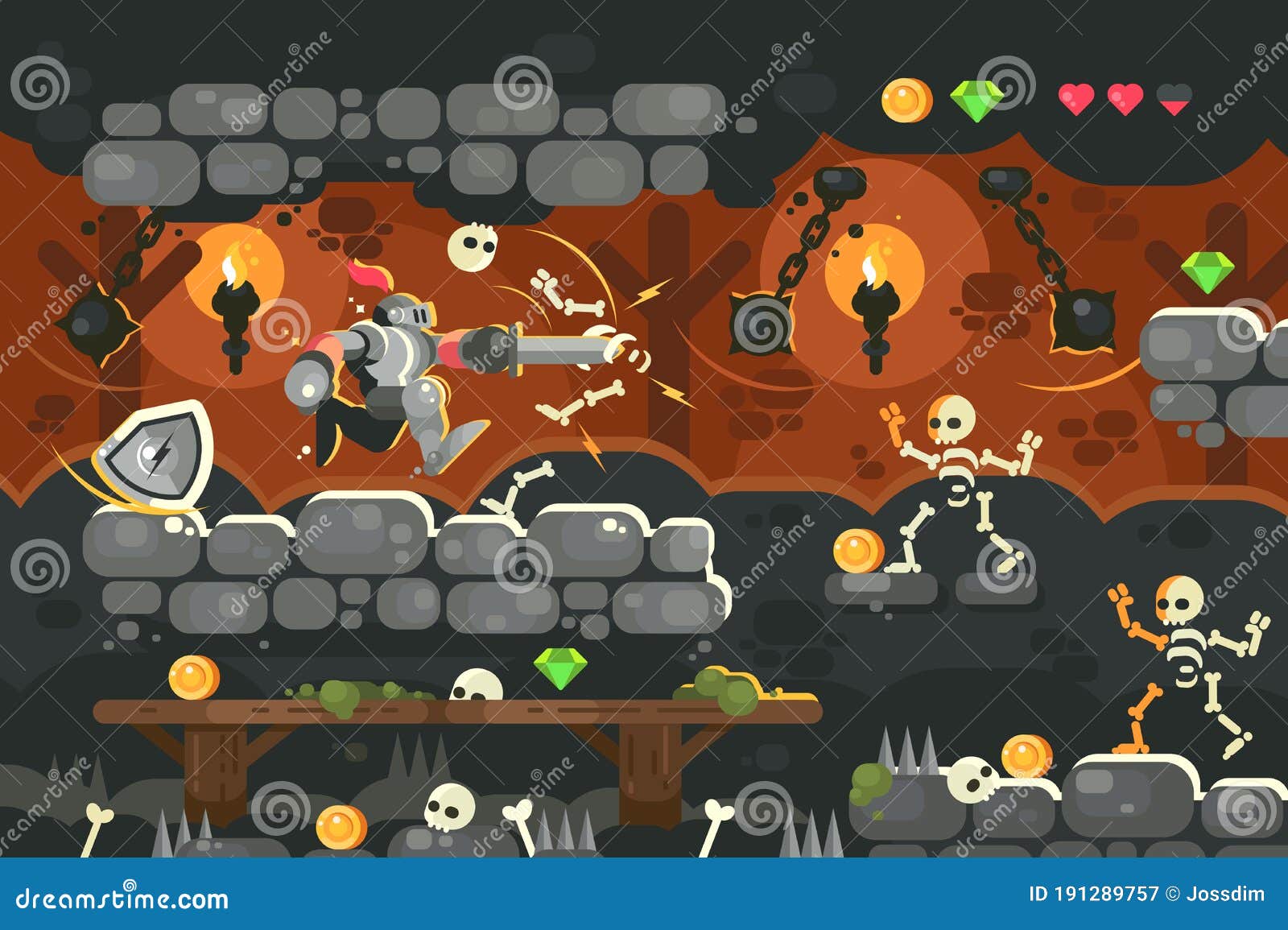 Knight in Armor with Sword in Dungeon Stock Illustration - Illustration ...