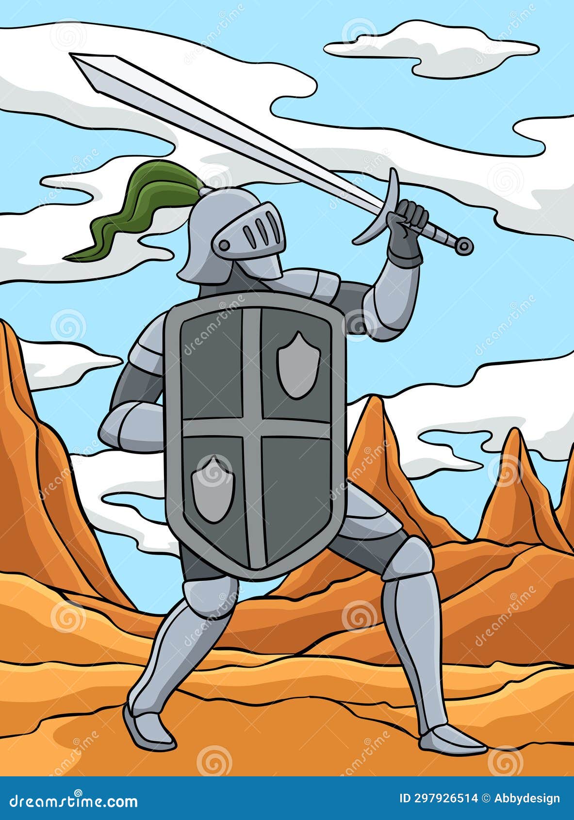 Knight Attacking Pose Colored Cartoon Illustration Stock Vector ...