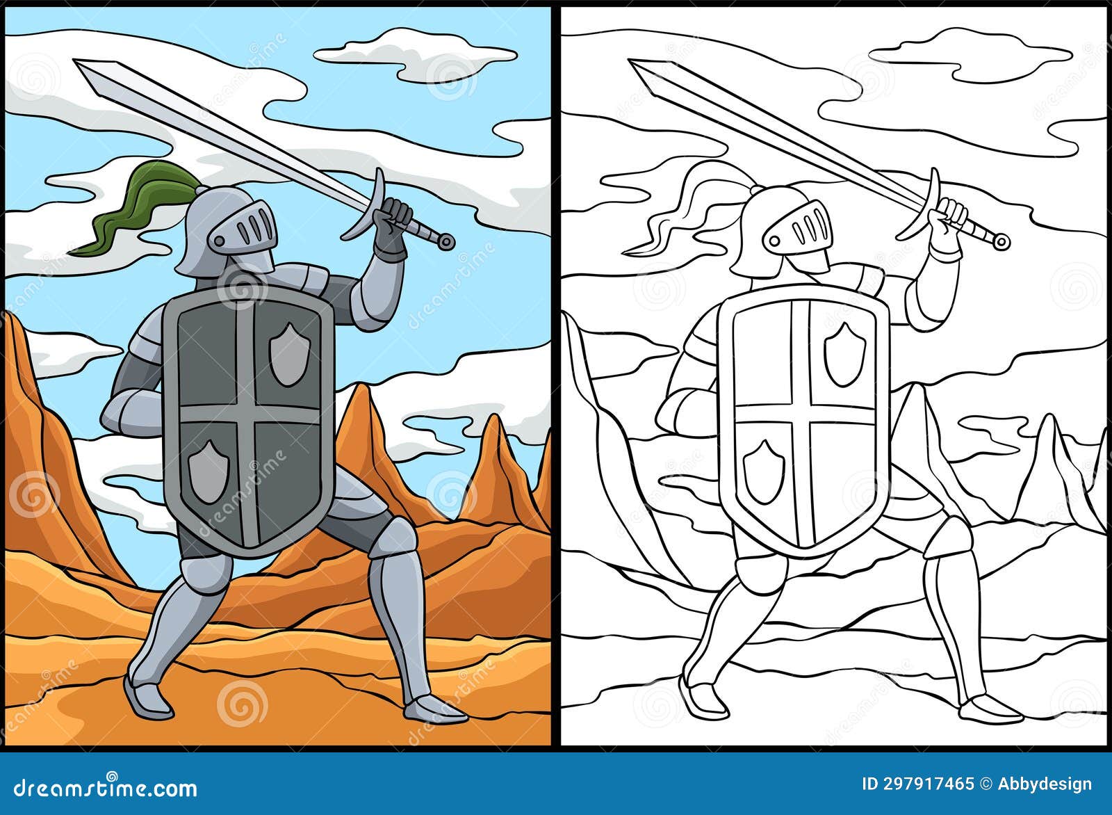 Knight Attacking Pose Coloring Page Illustration Stock Vector ...