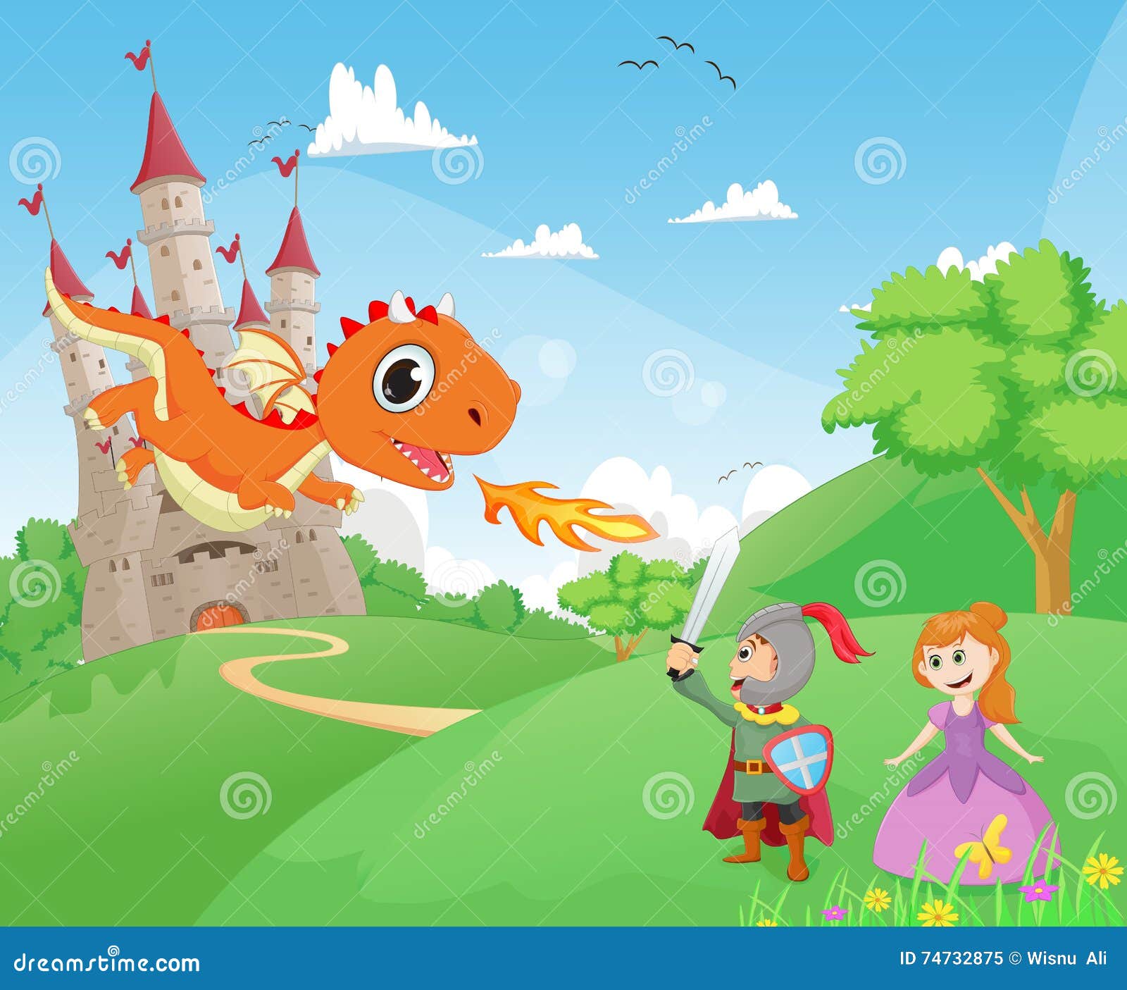 Knight Battling a Dragon To Protect the Princess Stock Vector ...
