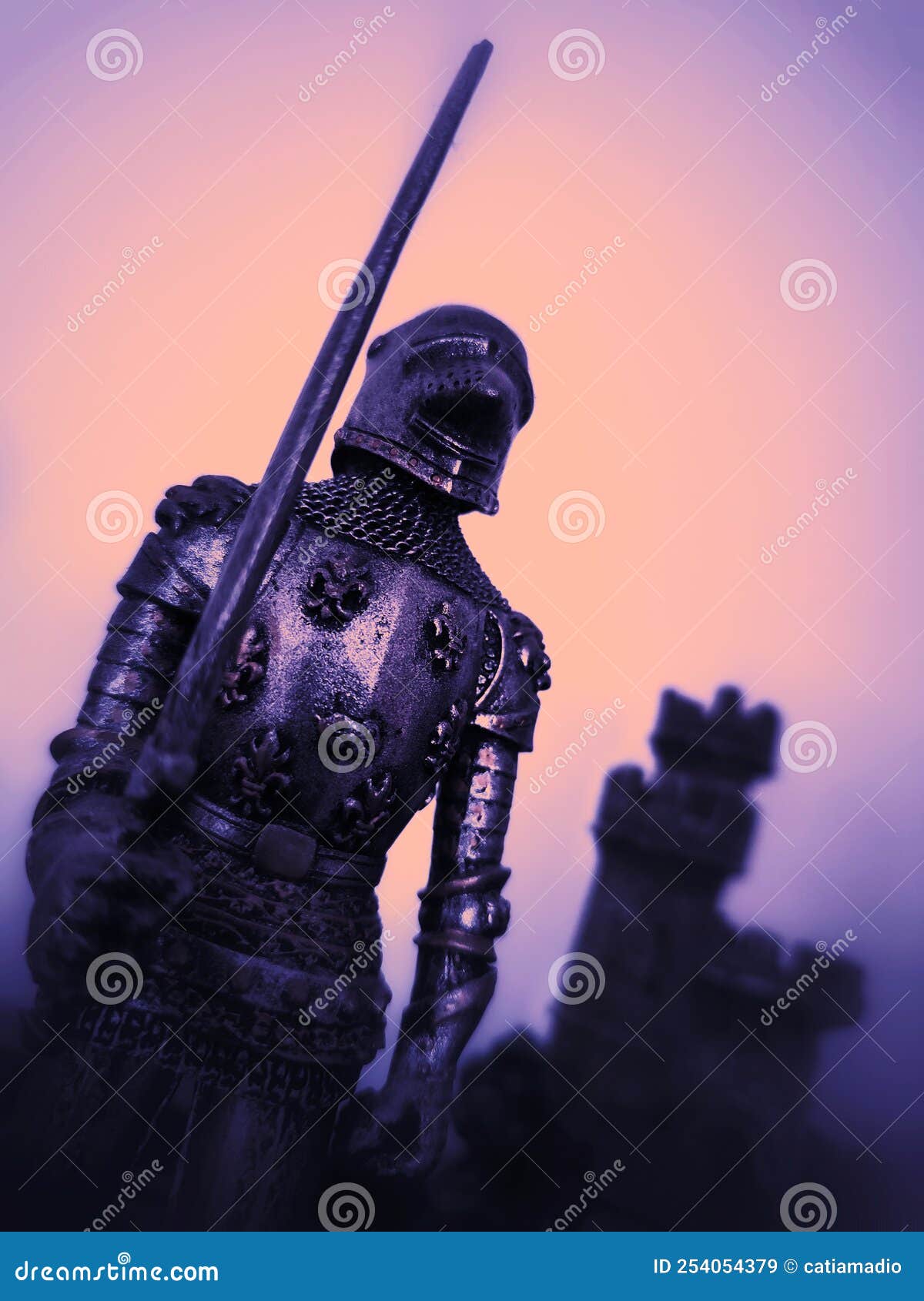 Knight and Castle Dark Fantasy Background Stock Image - Image of purple ...