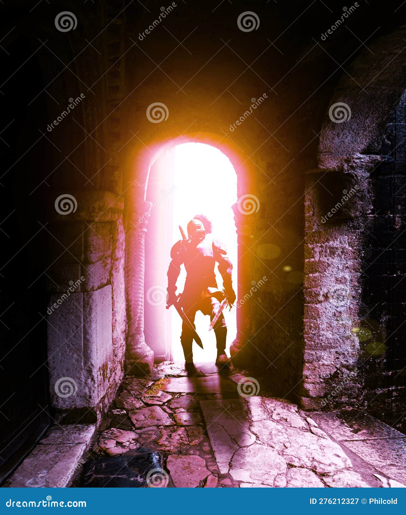 Knight at the castle door stock illustration. Illustration of castle ...