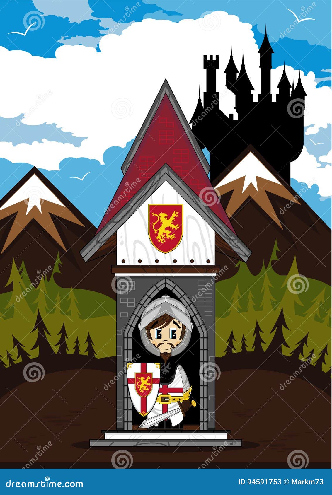 Knight at Castle Guardpost stock vector. Illustration of uniform - 94591753
