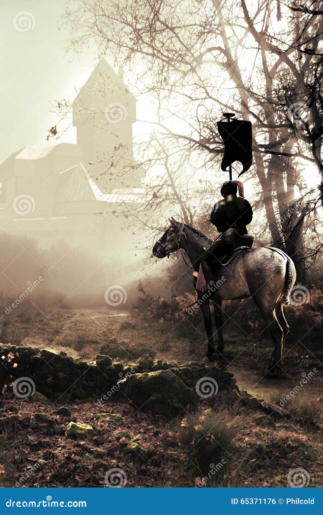 The knight and the castle stock illustration. Illustration of fairytale ...