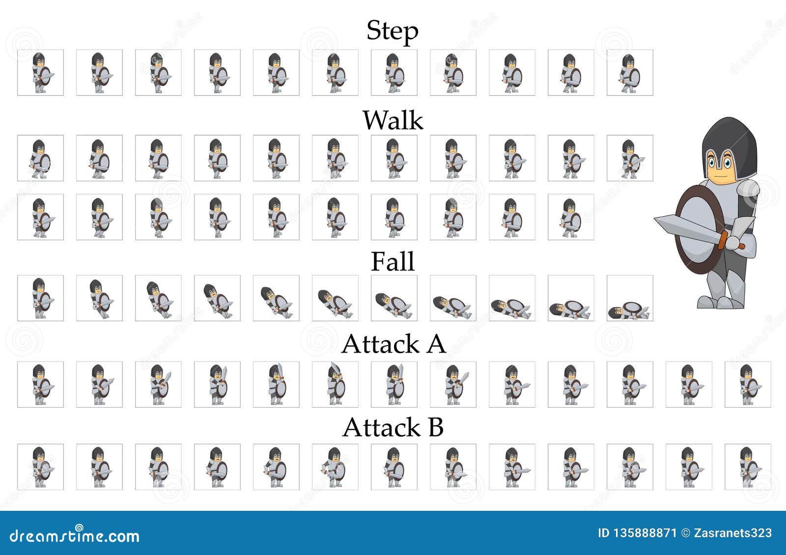 Knight Character Animation for 2d Games. Stock Vector - Illustration of ...