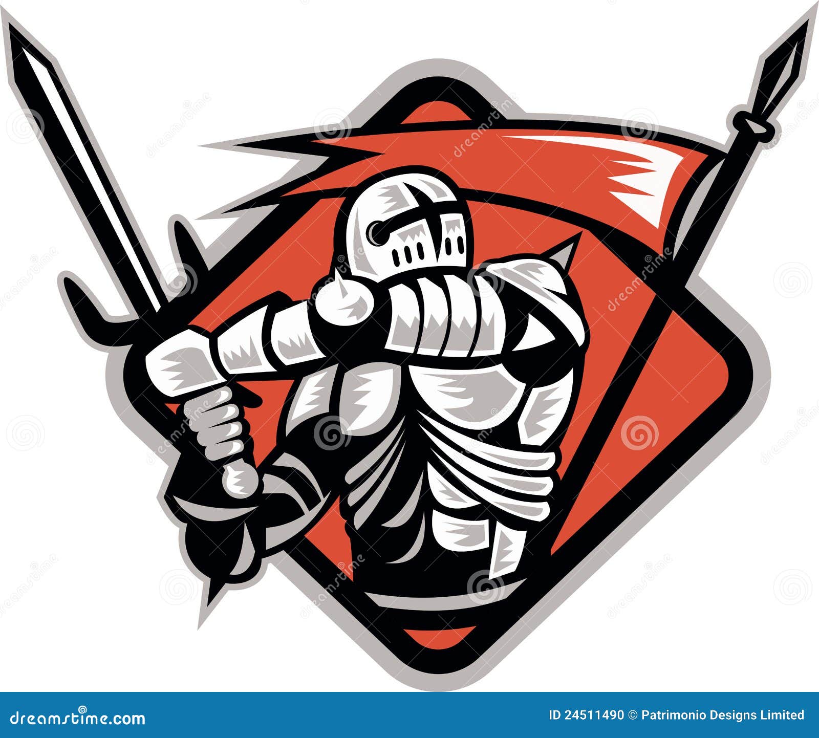 Knight Crusader with Sword Flag Retro Stock Vector - Illustration of ...