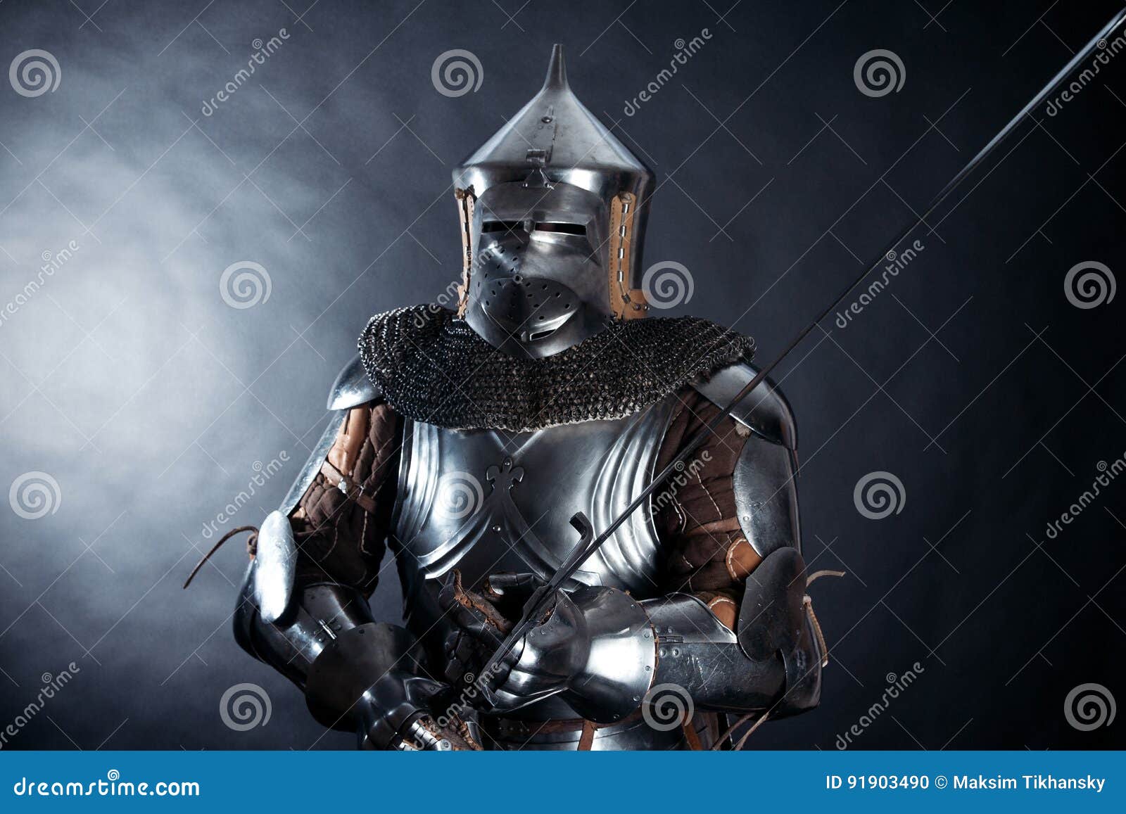 Knight on dark background stock photo. Image of armed - 91903490