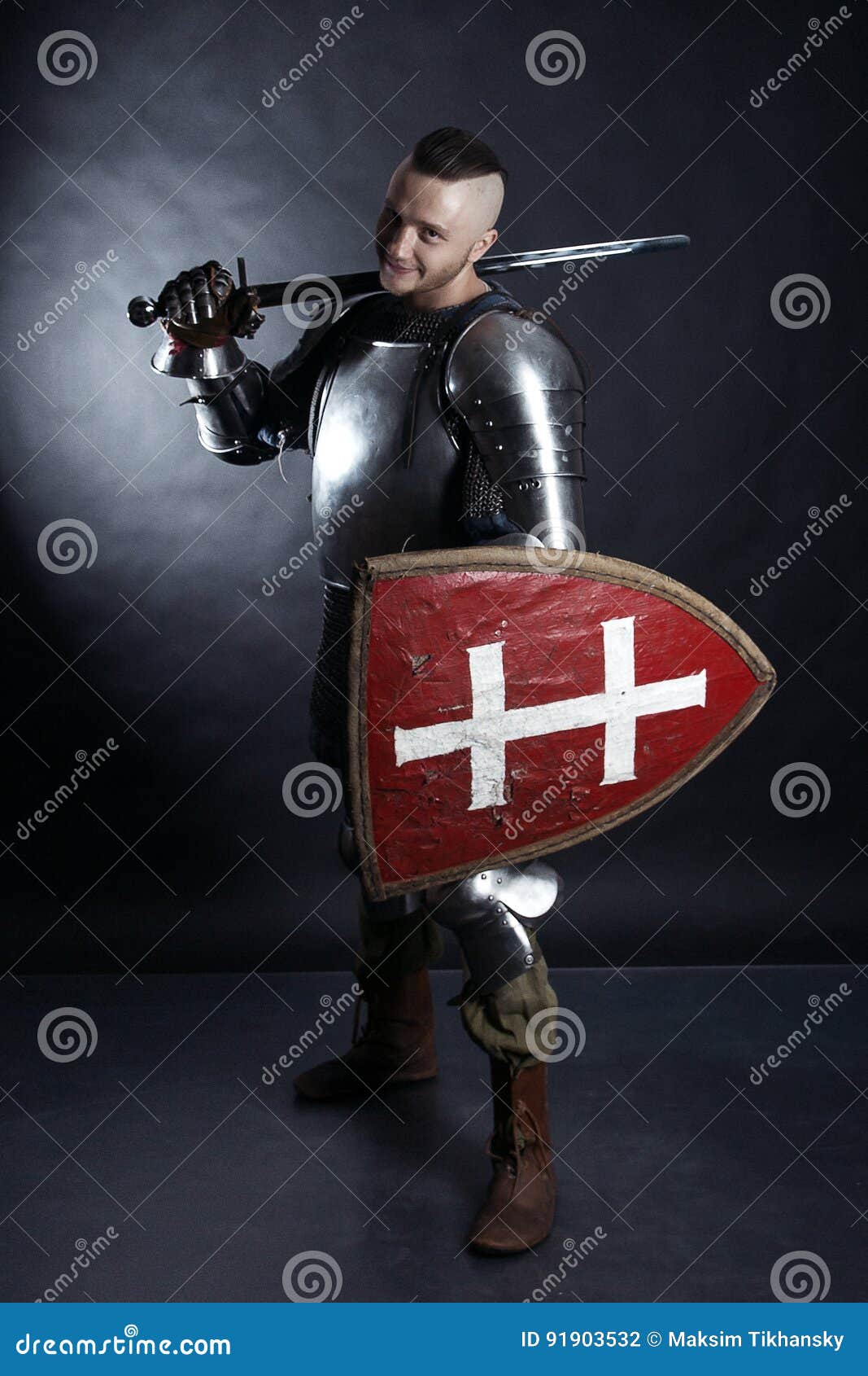 Knight on dark background stock photo. Image of warrior - 91903532