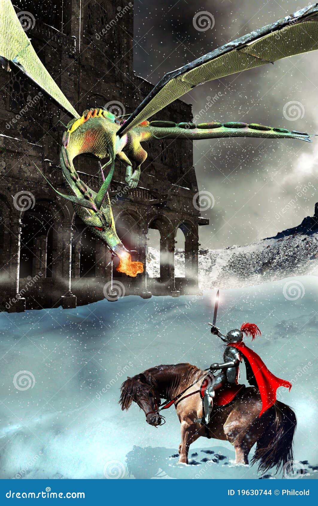 3d Dragon Attacking Castle