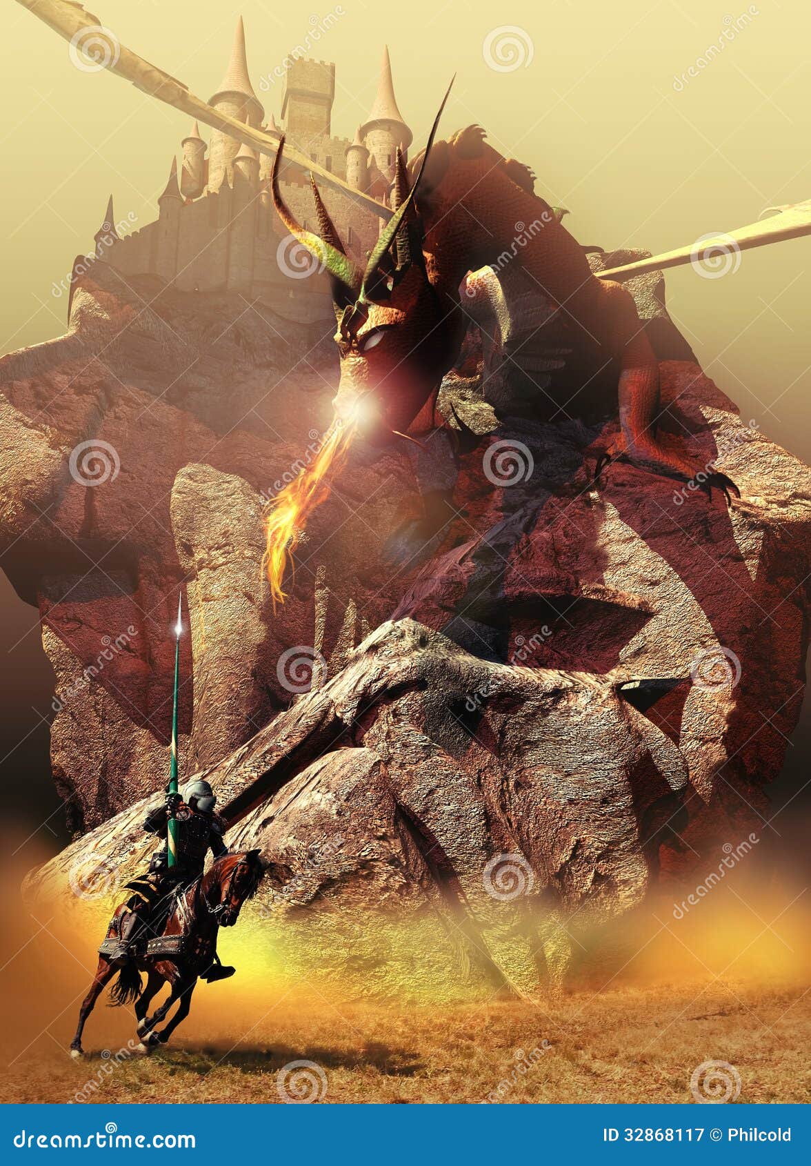 The Knight, The Dragon And The Castle Royalty-Free Stock Photo ...