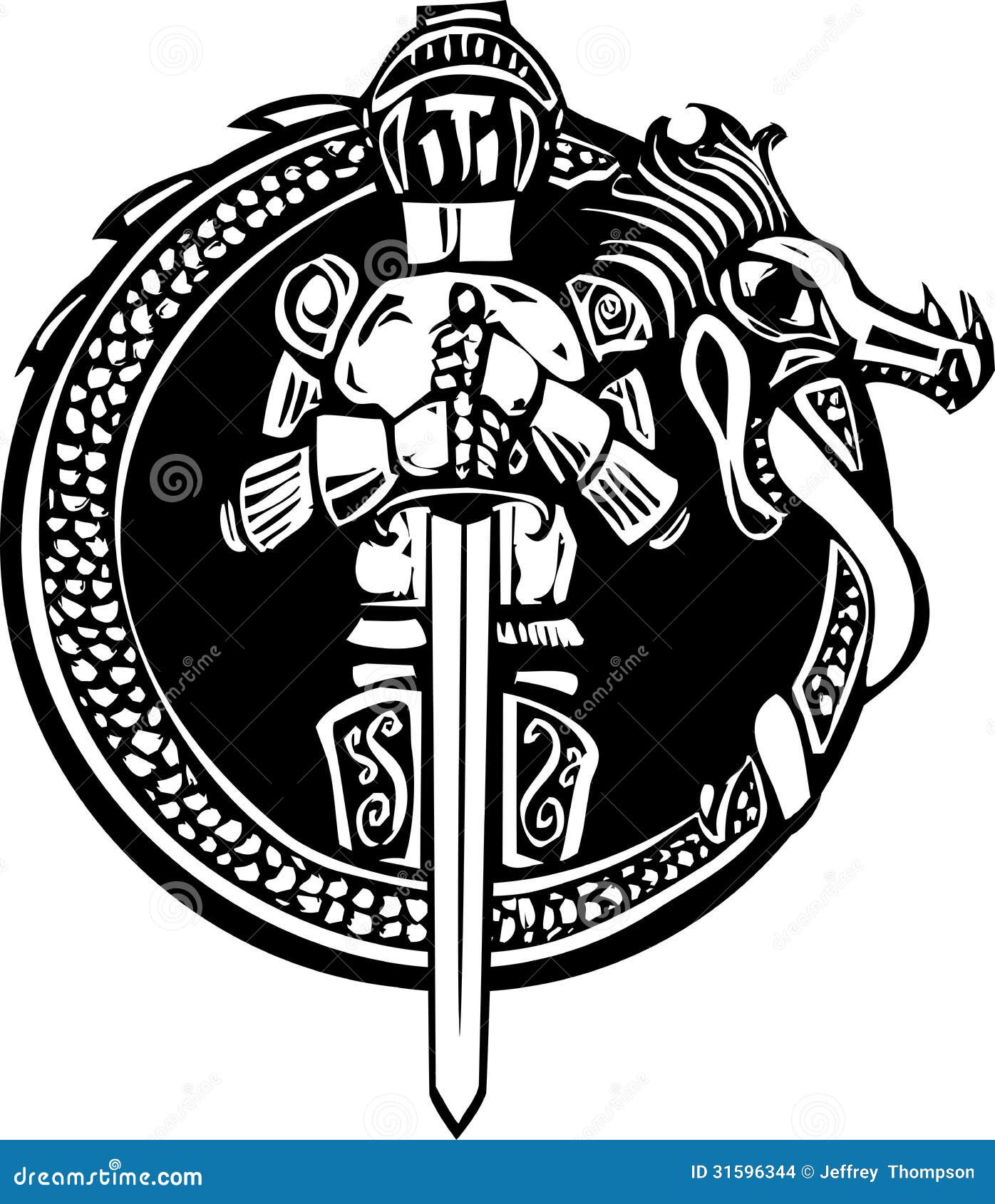 Knight in Dragon Circle stock vector. Illustration of fantasy - 31596344