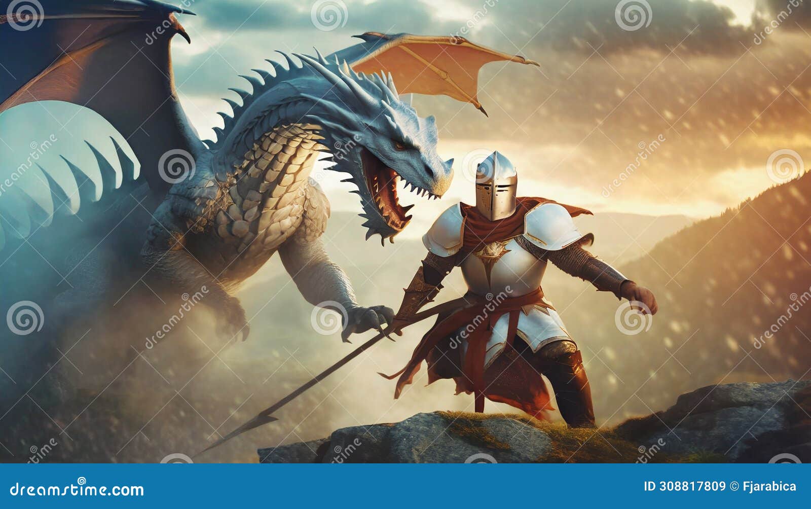 Knight with dragon stock illustration. Illustration of statue - 308817809