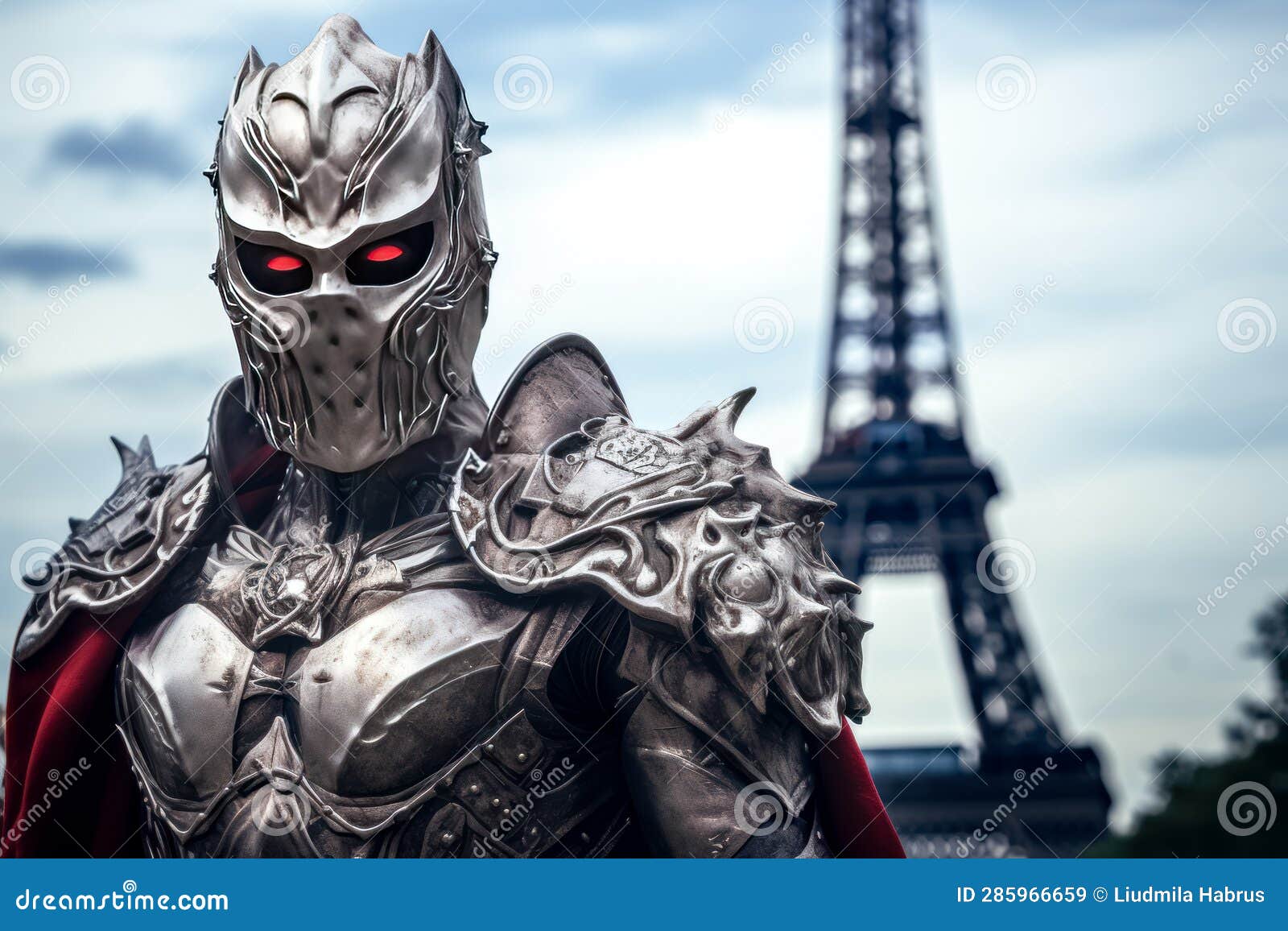 Knight with Eiffel Tower in Background, Paris, France Stock ...