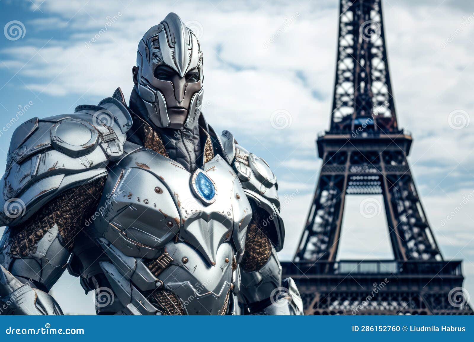 Knight with Eiffel Tower in Background, Paris, France Stock ...