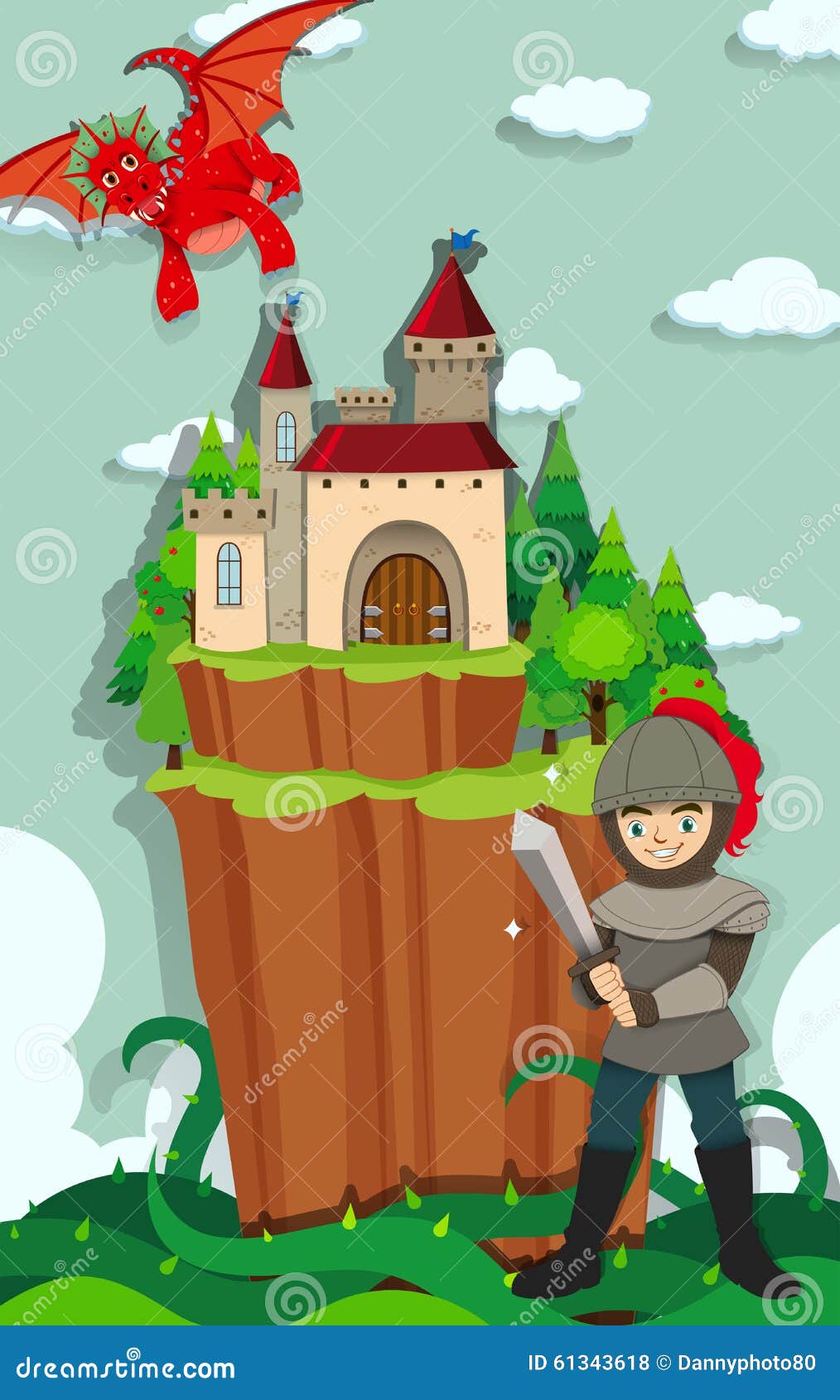 Knight Fighting With Water Dragon Vector Illustration, Cartoon Flat ...