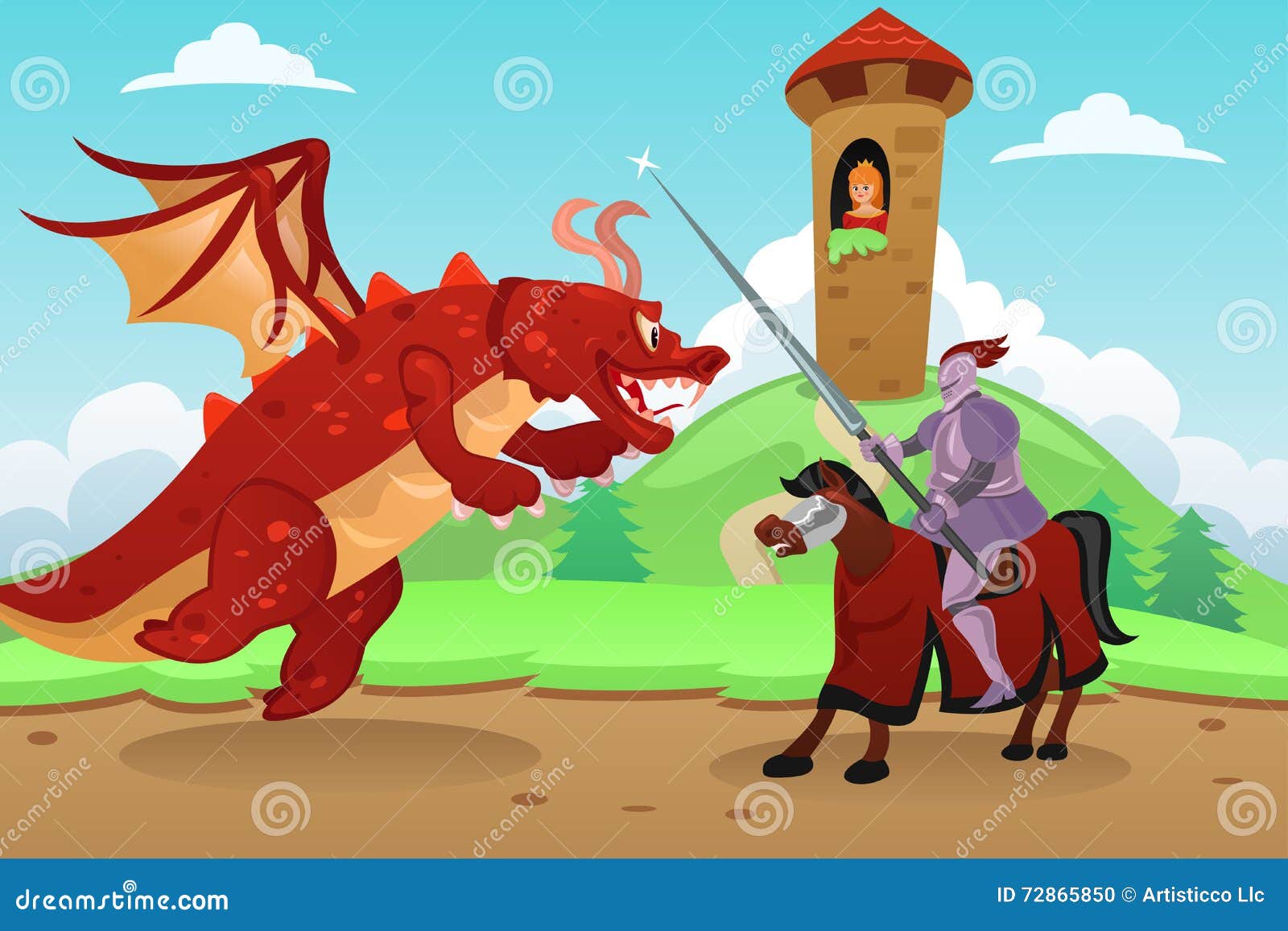 Knight Fighting a Dragon stock vector. Illustration of trapped - 72865850