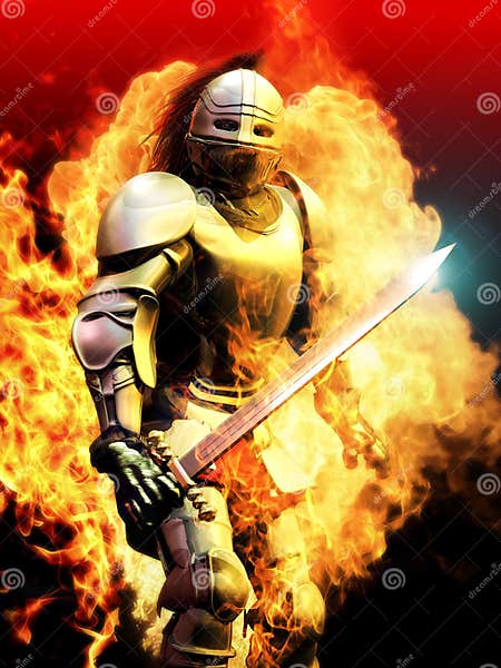 Knight on fire stock illustration. Illustration of chivalry - 96835292