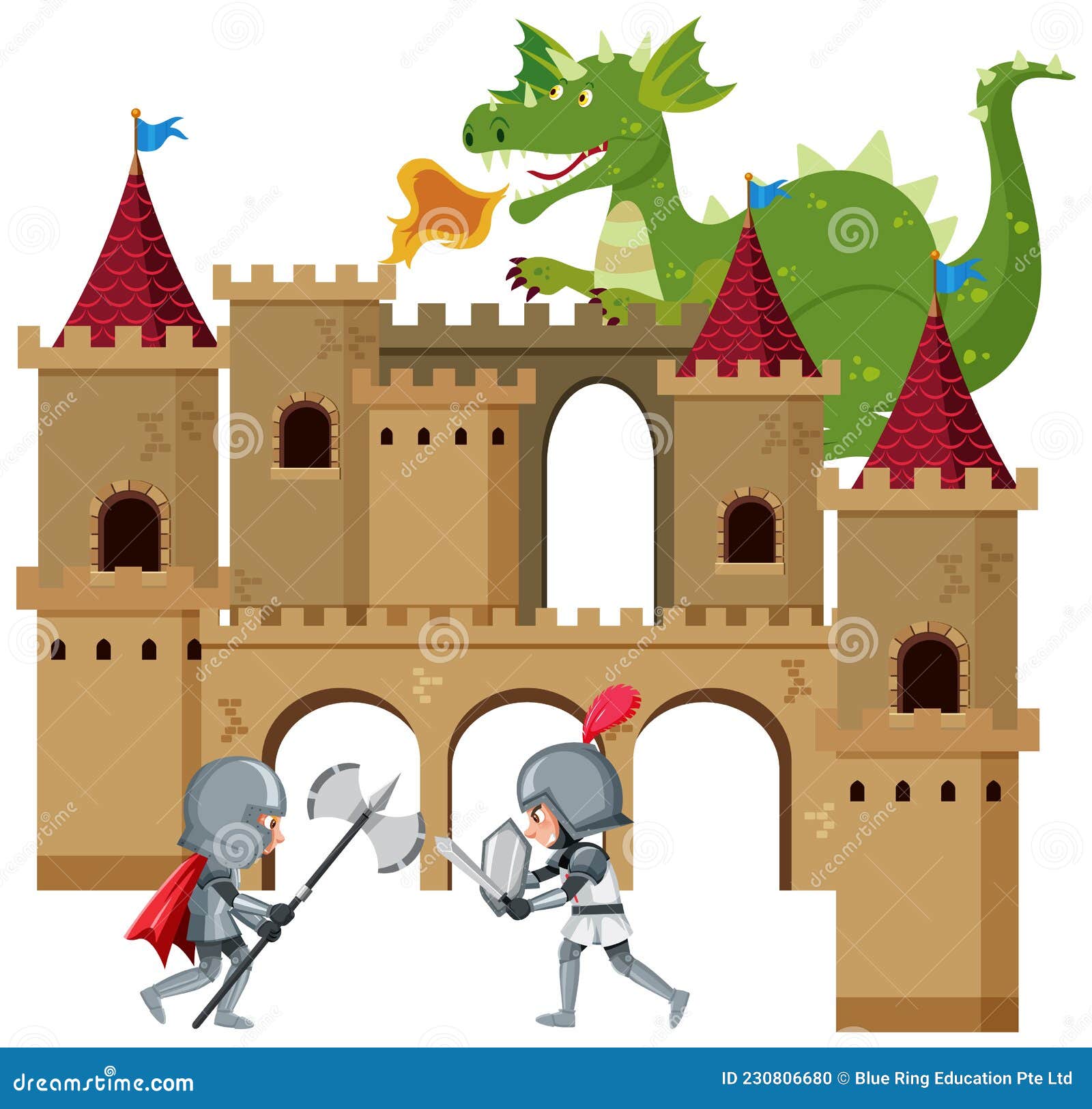 Knight Flight with Enemy in Front of Castle Stock Vector - Illustration ...
