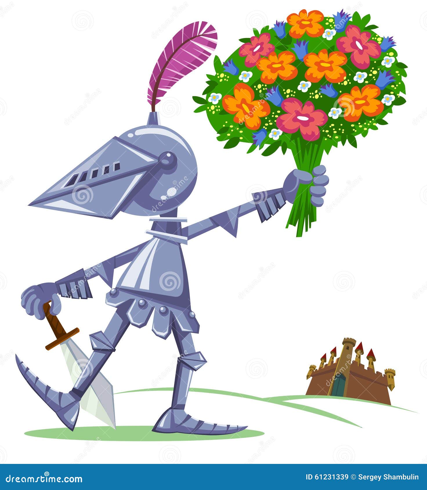 Knight with flowers stock vector. Illustration of armor - 61231339