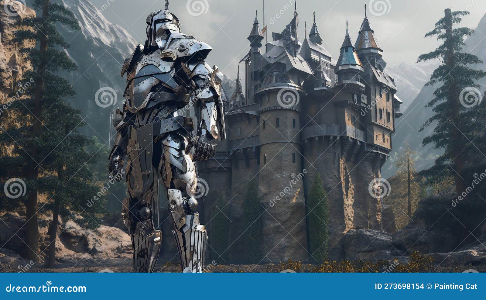 Knight in Front of a Castle, Computer Digital Drawing Stock ...