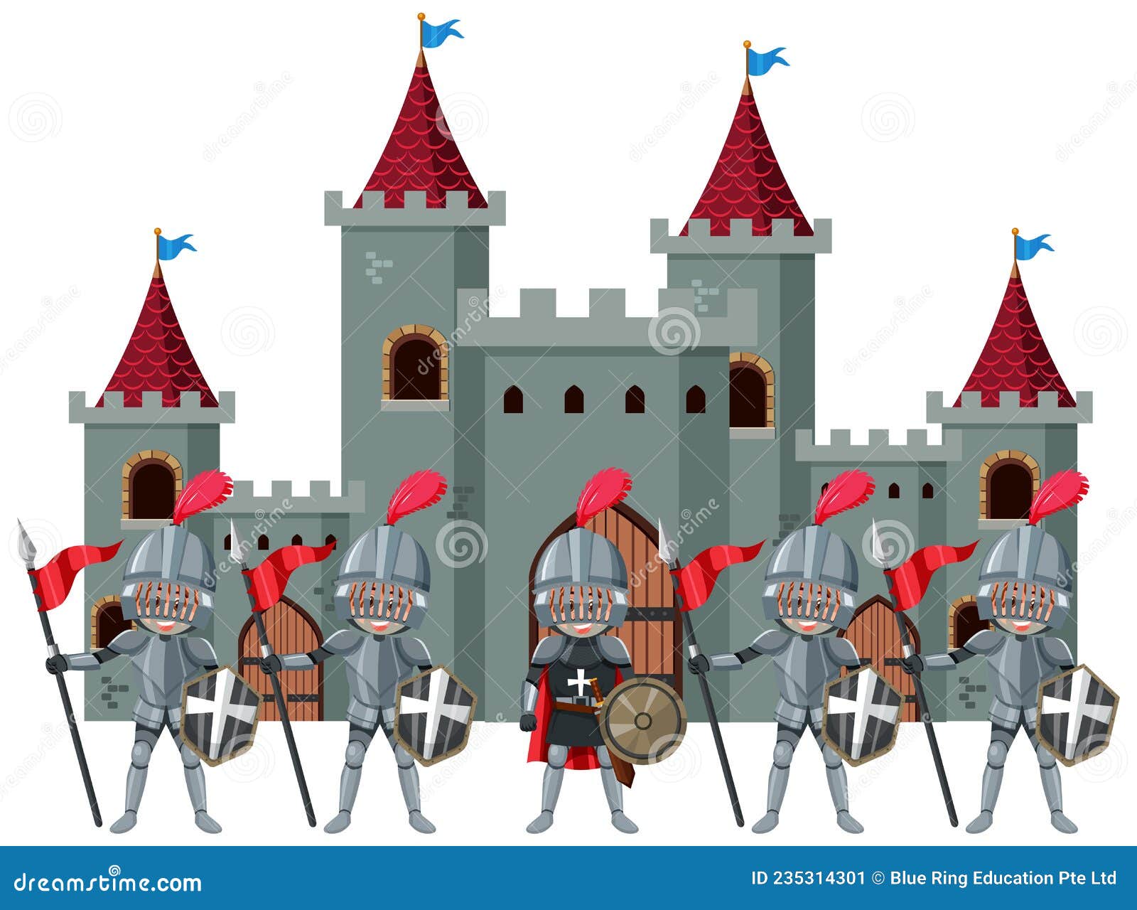 Knight in front of castle stock vector. Illustration of costume - 235314301