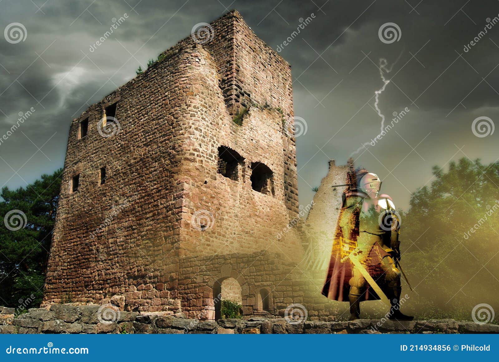 Knight Ghost Defending the Castle Stock Illustration - Illustration of ...