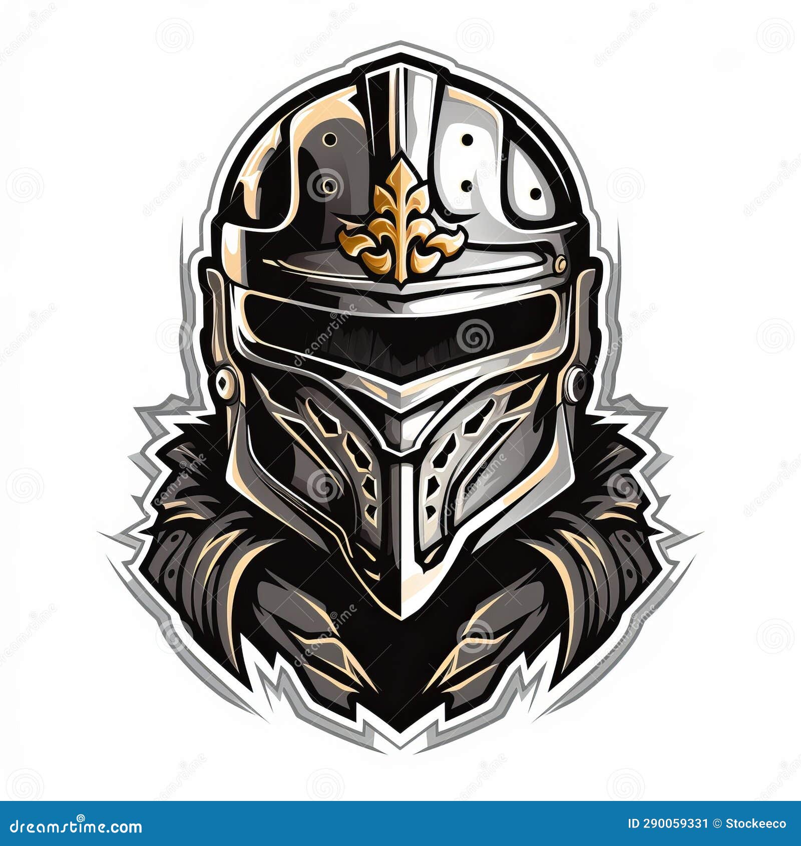 Dark Silver and Gold Knight Helmet Mascot Art Illustration Stock ...