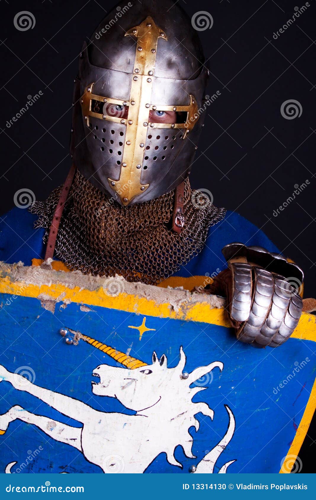 Knight Hiding Behind Shield Stock Photo - Image of helmet, courage ...