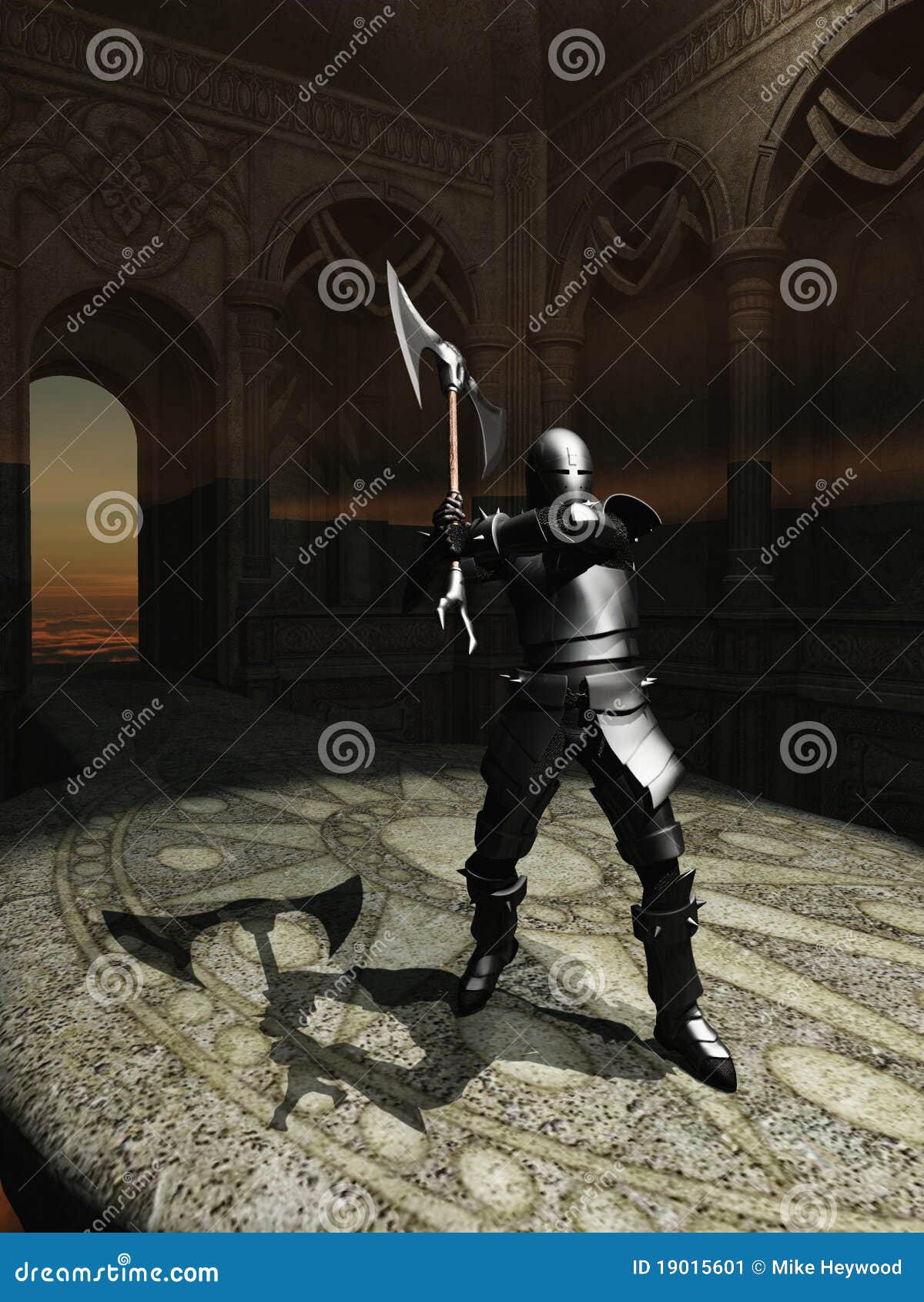 Knight in high tower stock illustration. Illustration of sunset - 19015601