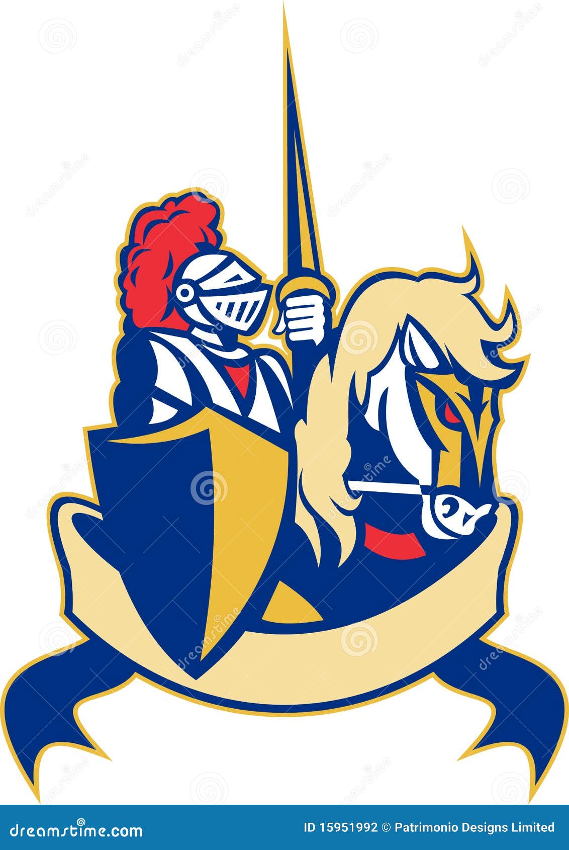 Knight horse lance shield stock illustration. Illustration of scroll ...