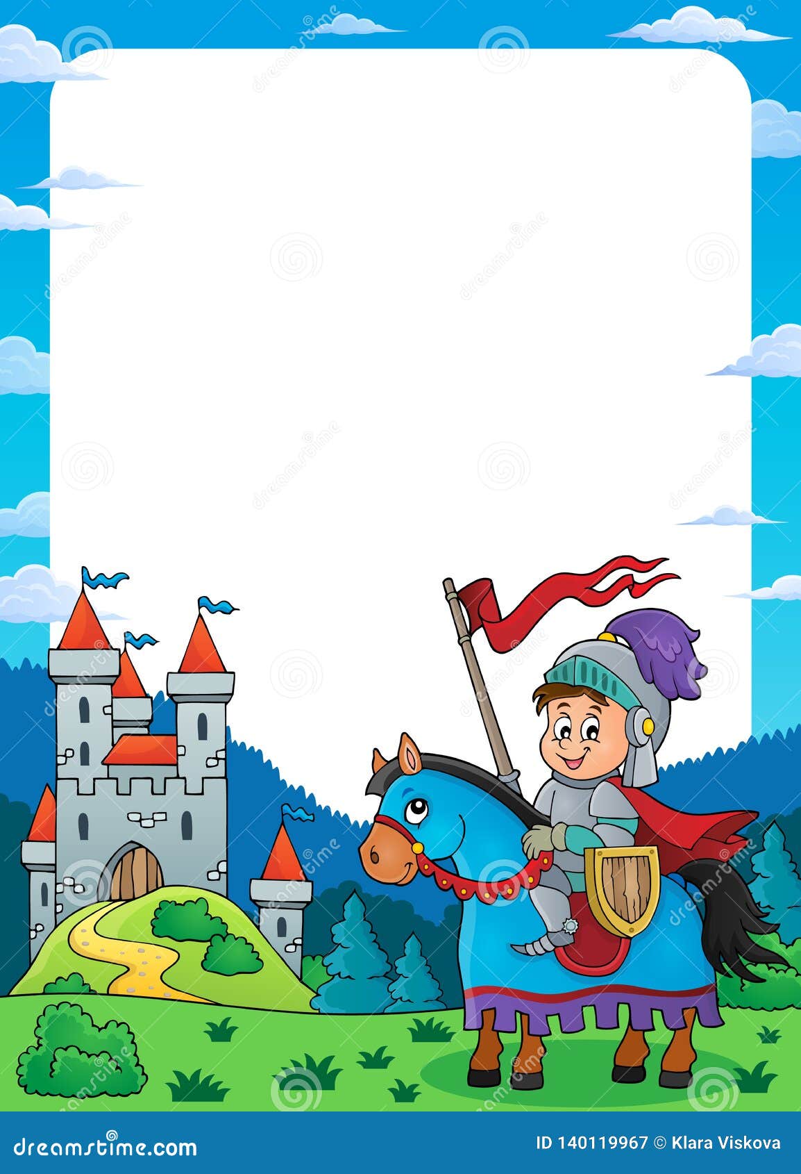 Frame With The Knight With Pike And Shield On The Medieval Background ...