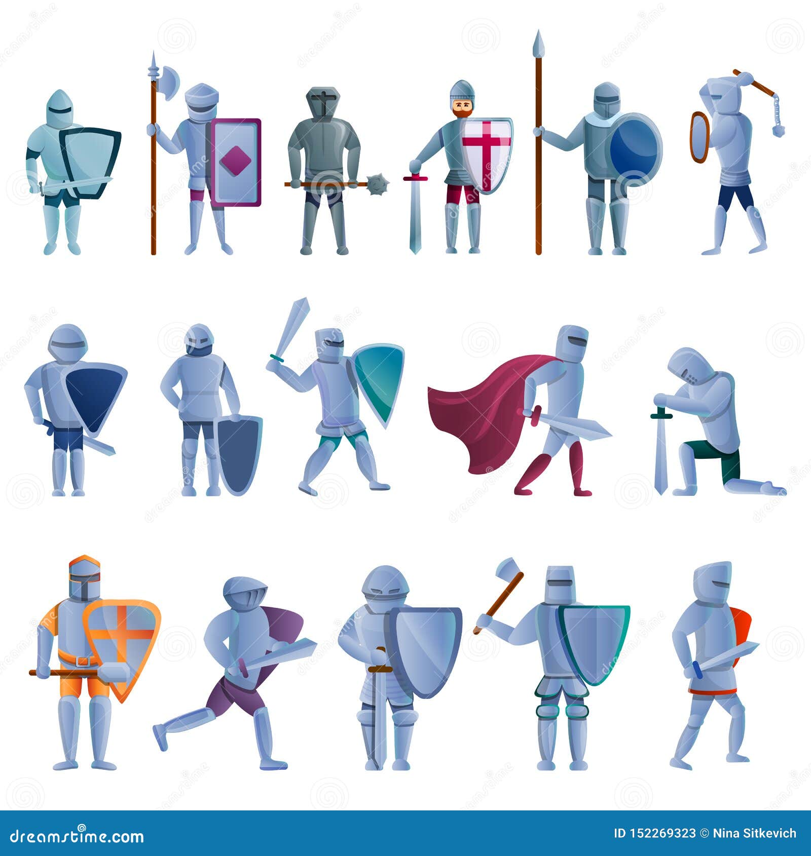 Knight Icons Set, Cartoon Style Stock Vector - Illustration of armor ... Knight Icons Set, Cartoon Style Stock Vector - Illustration of armor ...