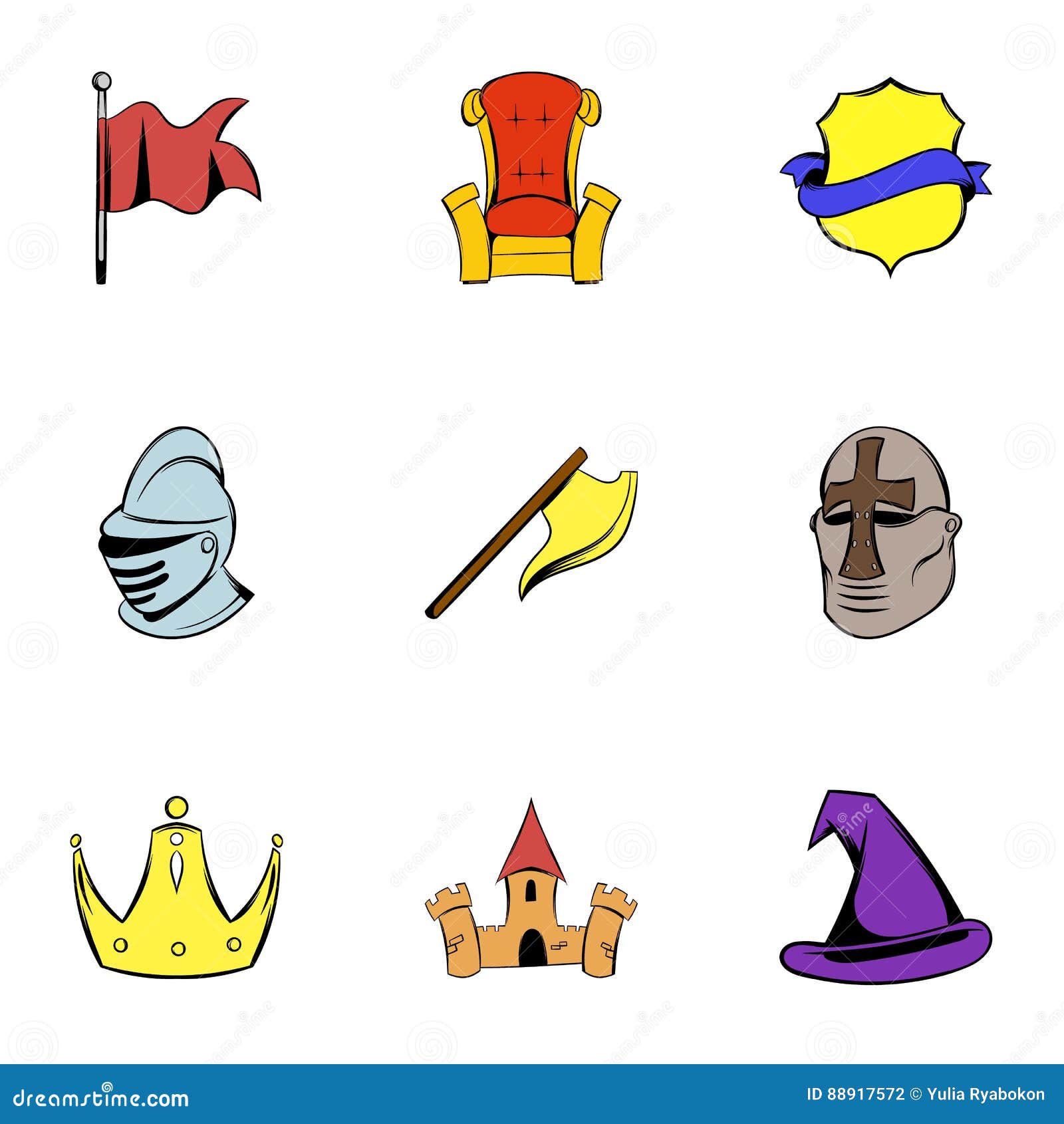 Knight Icons Set, Cartoon Style Stock Vector - Illustration of castle ...