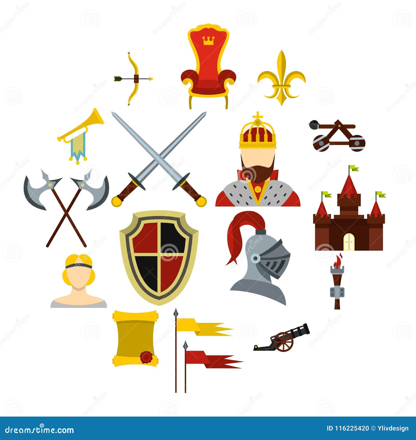 Knight Icons Set, Flat Style Stock Vector - Illustration of character ...