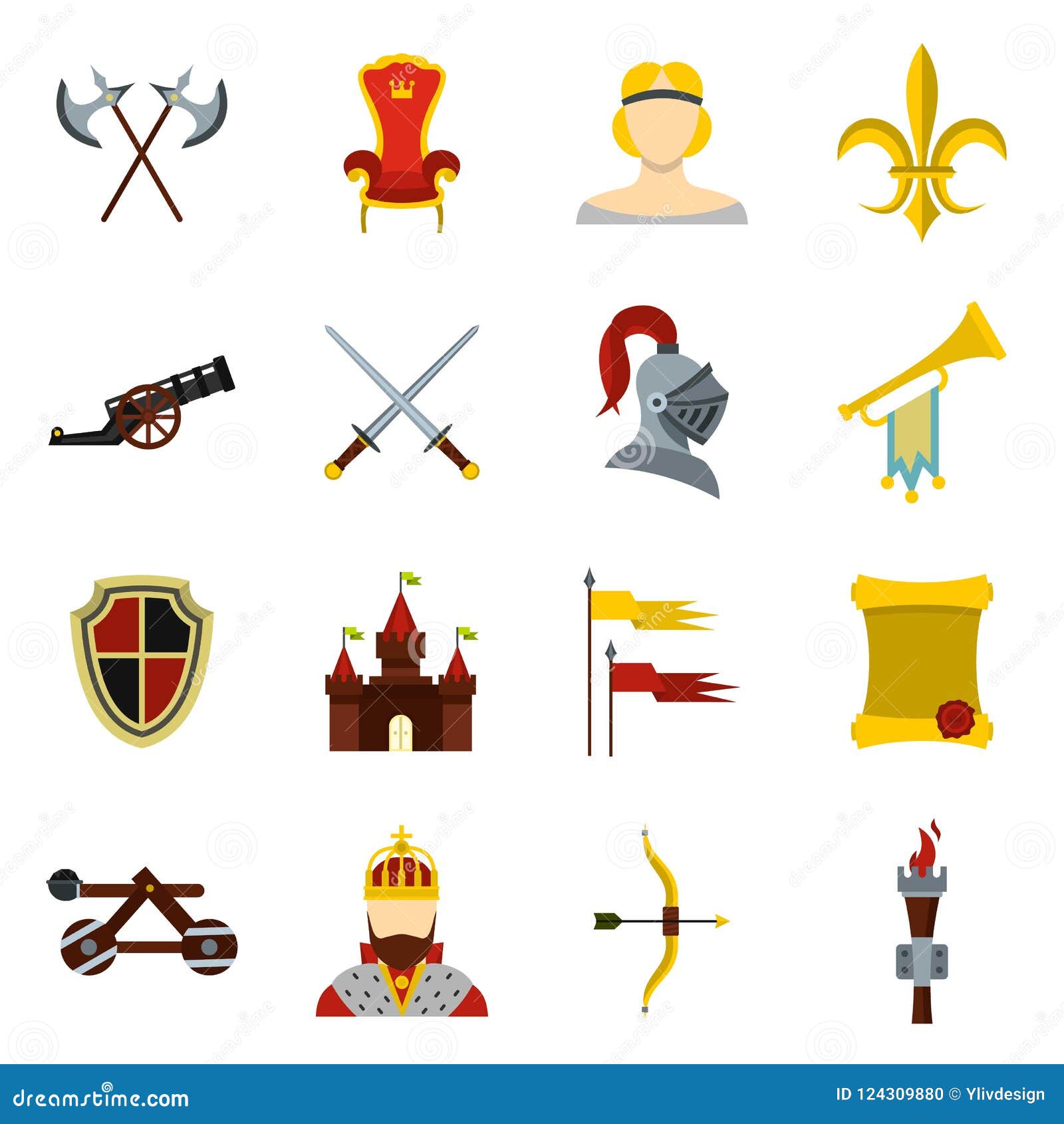 Knight Icons Set, Flat Style Stock Illustration - Illustration of ...